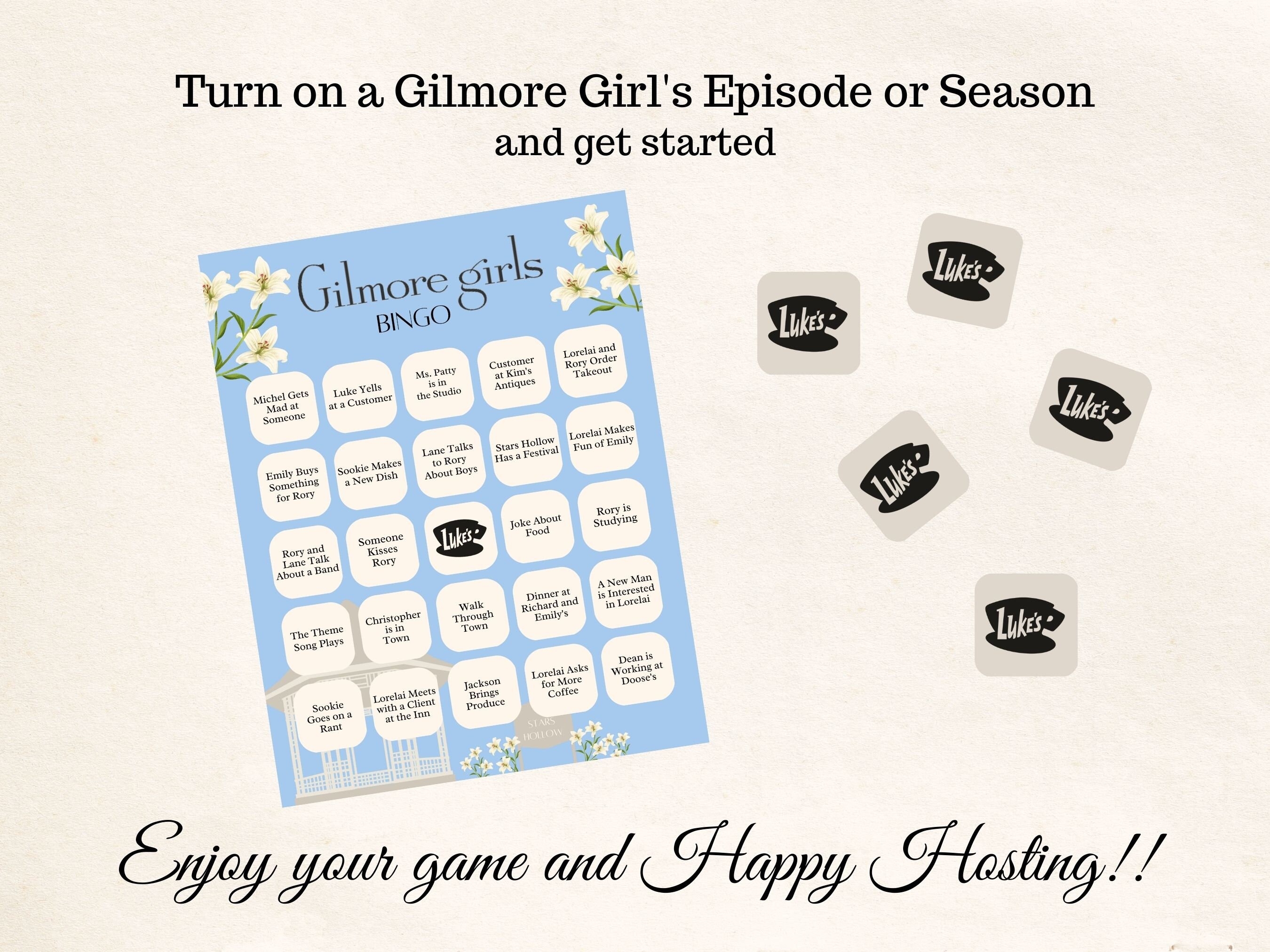 Spring Gilmore Girls Bingo Game Activity, Birthday Theme, Baby Shower ...