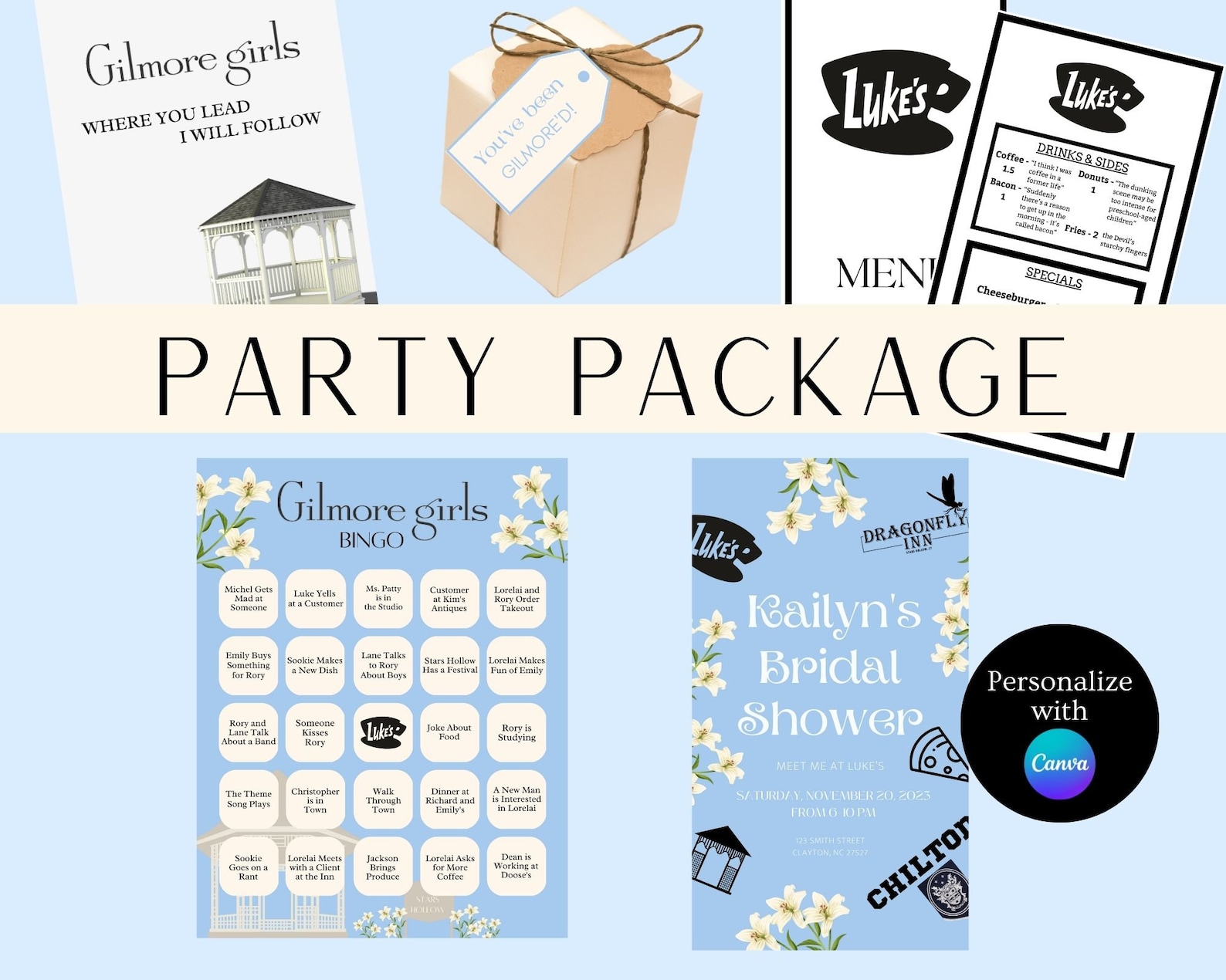 Gilmore Girls Themed Printable Party Package, Bachelorette Theme Decor ...