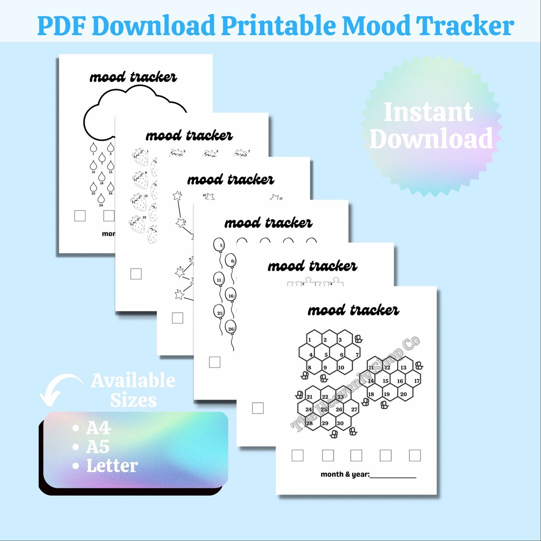 Mood Tracker Bundle Pack Printable PDF Download Bullet Journal Template ...