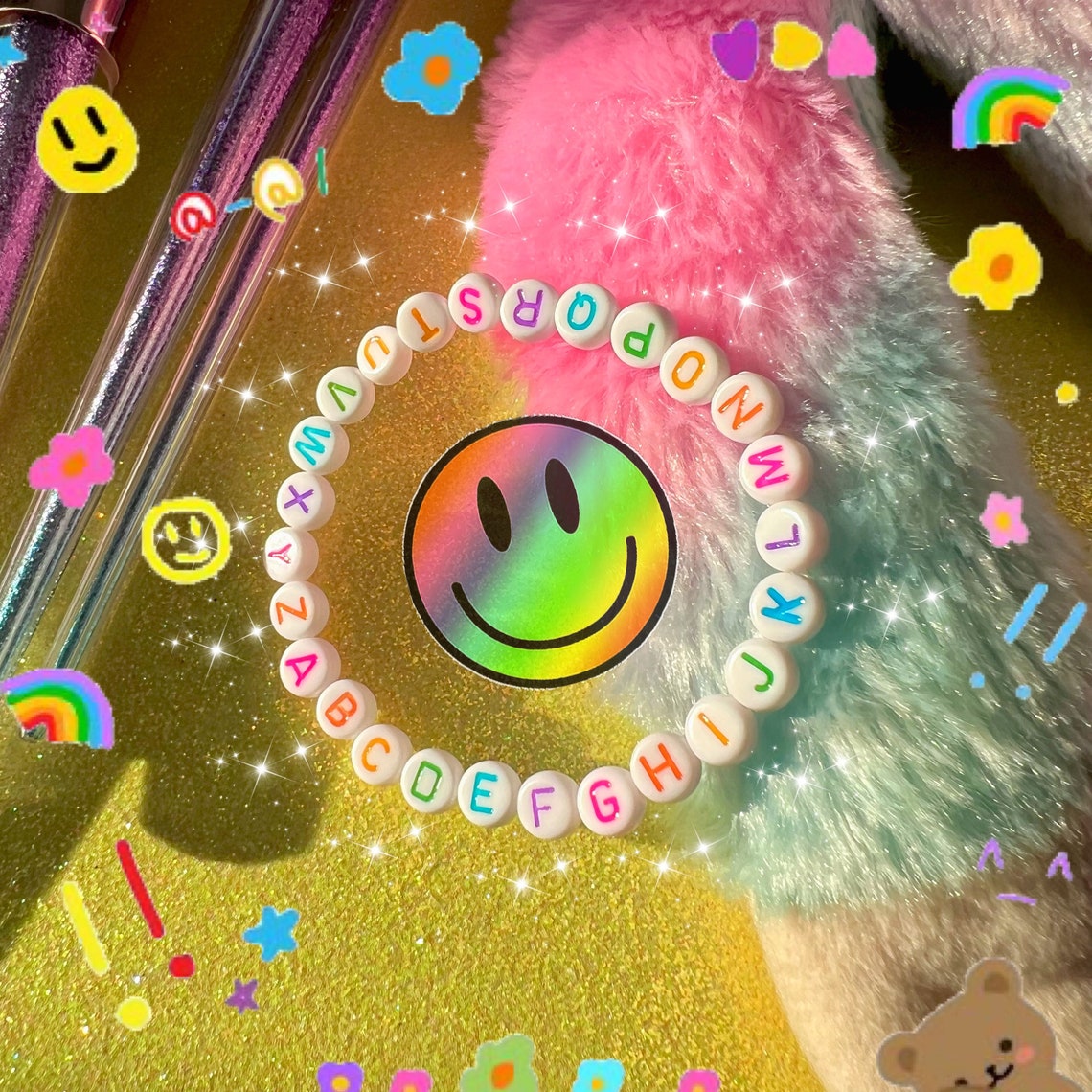 ABC Beaded Bracelet Alphabet Bracelet Kandi Bracelet Y2K - Etsy