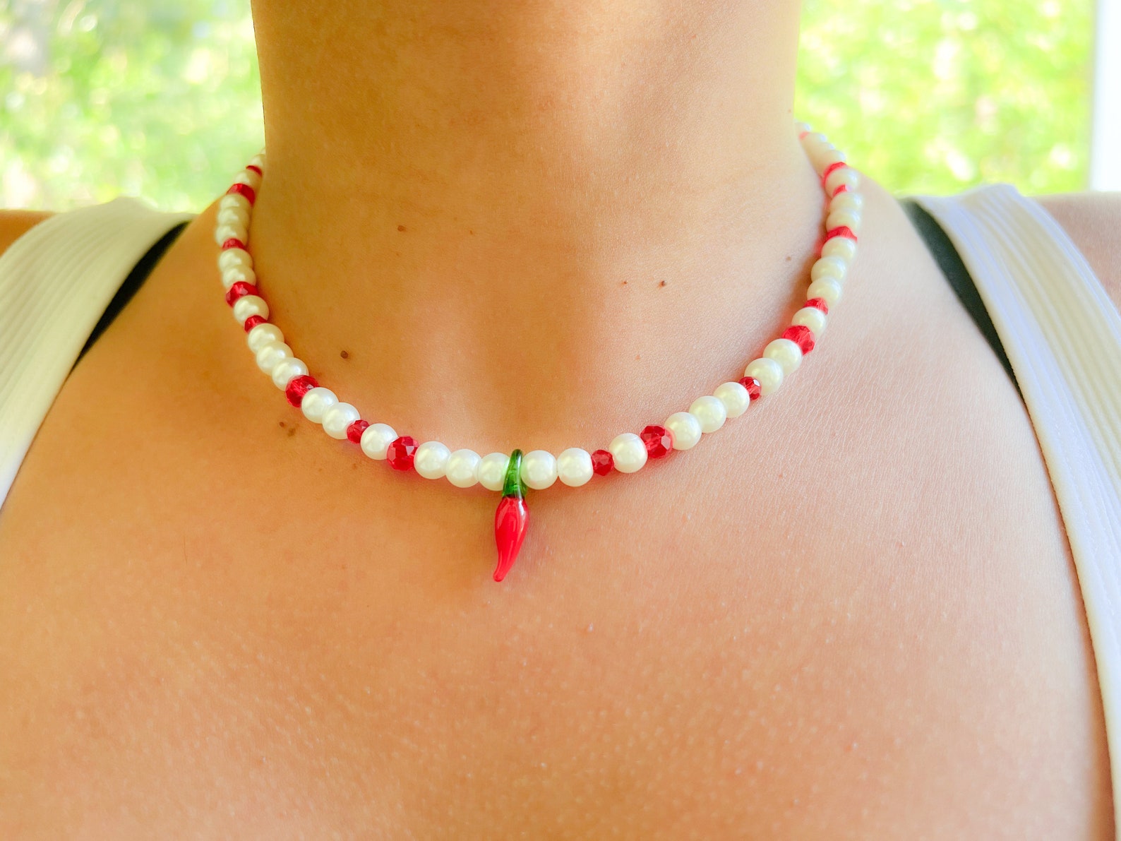 Red Hot Chili Pepper Pearl Necklace | Y2K Summer Jewelry | Beaded ...