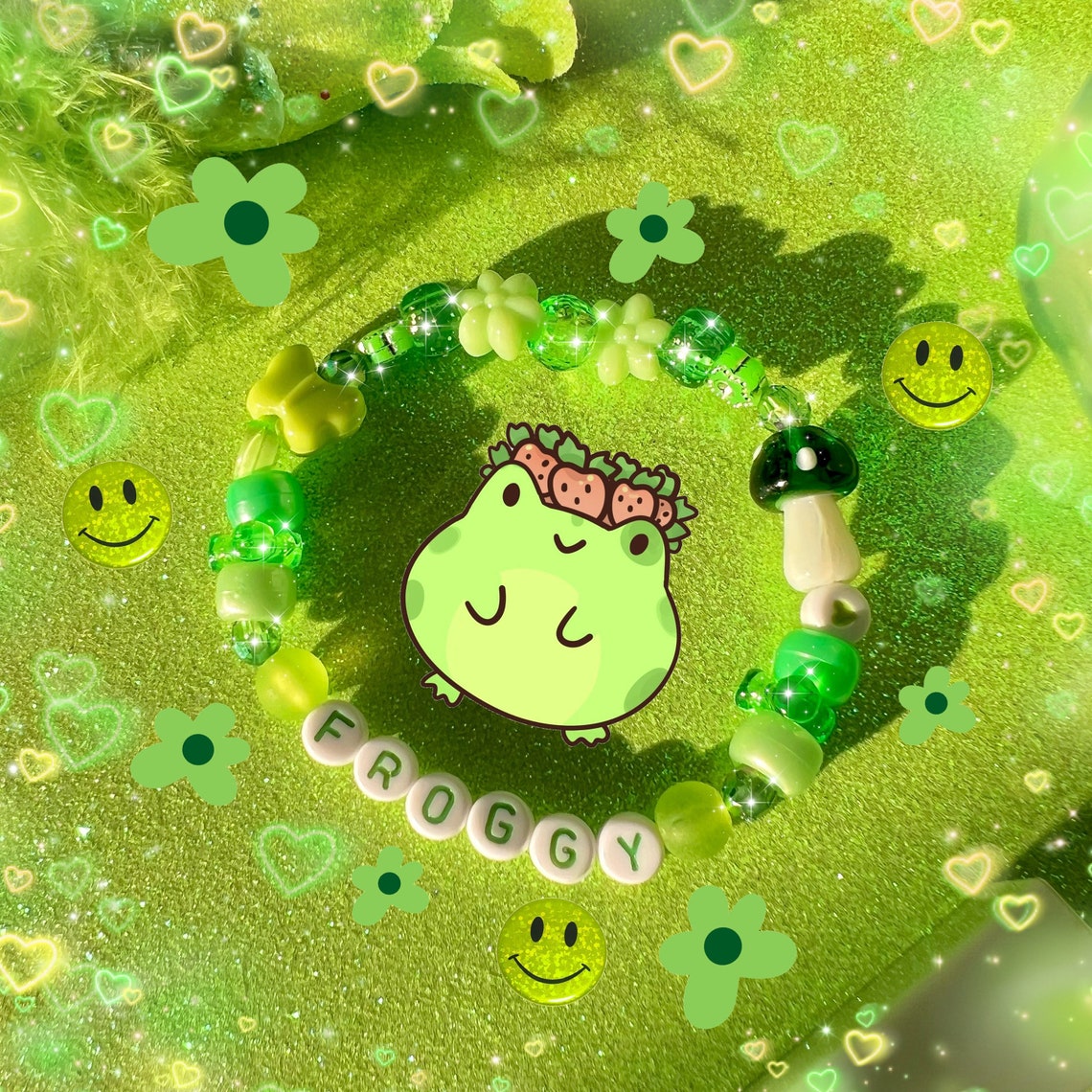 Froggy Beaded Bracelet Frog Jewelry Kandi Bracelet Y2K - Etsy