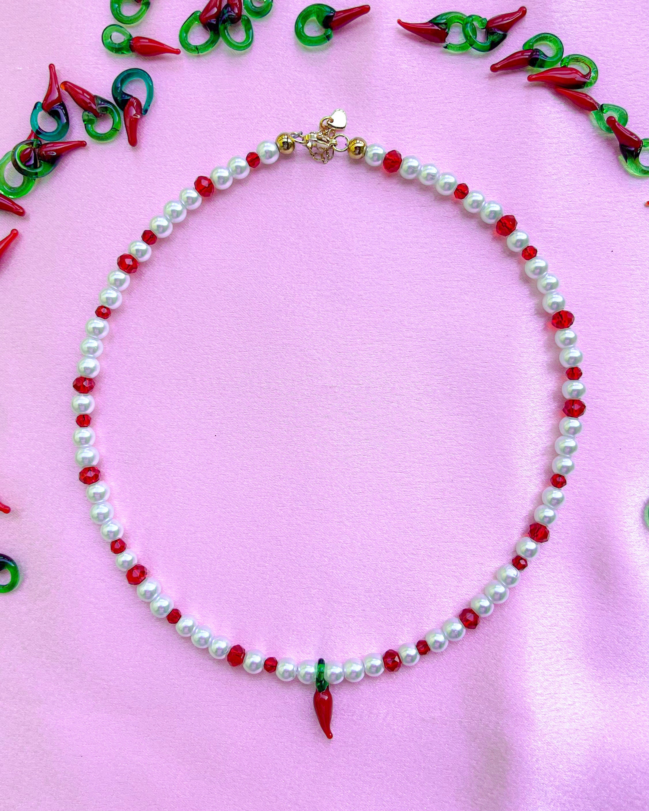Red Hot Chili Pepper Pearl Necklace | Y2K Summer Jewelry | Beaded ...
