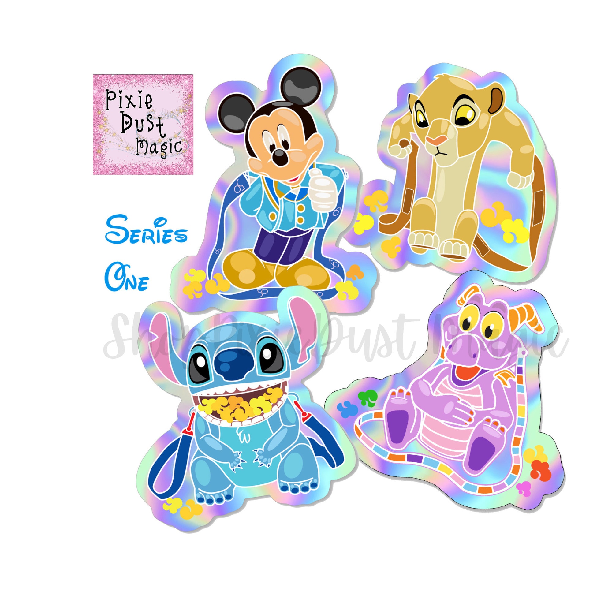 WDW Popcorn Bucket Stickers Set, Mickey Simba Stitch & Figment, Water ...