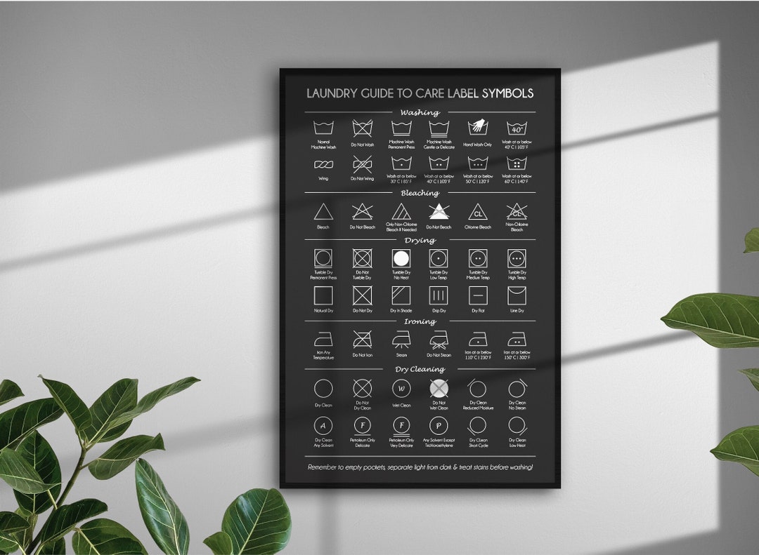 Black Laundry Instructions Guide Print, Dark Clothing Label Care ...