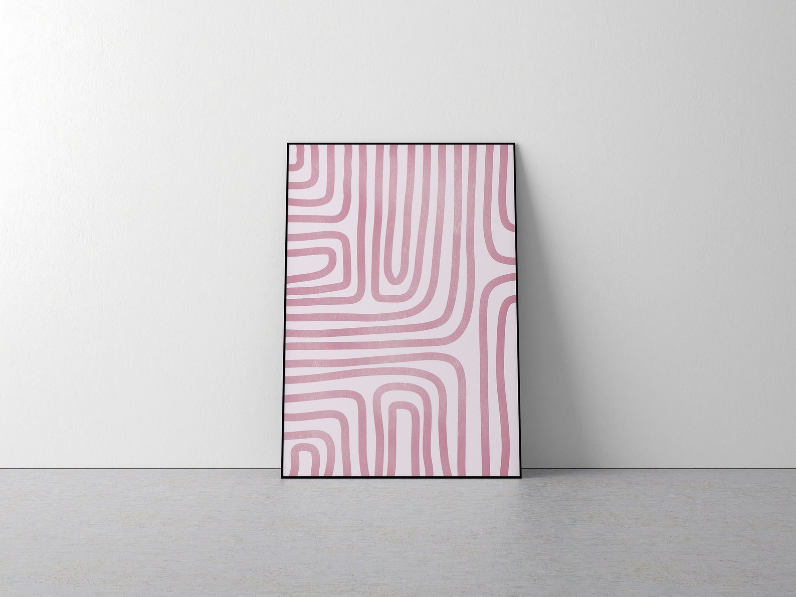 Baby Pink Line Art Print, Abstract Minimalist Geometric Digital Poster ...