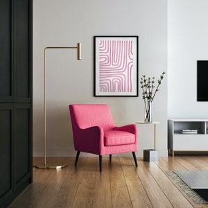 Baby Pink Line Art Print, Abstract Minimalist Geometric Digital Poster ...