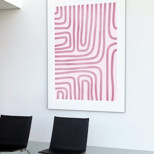 Baby Pink Line Art Print, Abstract Minimalist Geometric Digital Poster ...