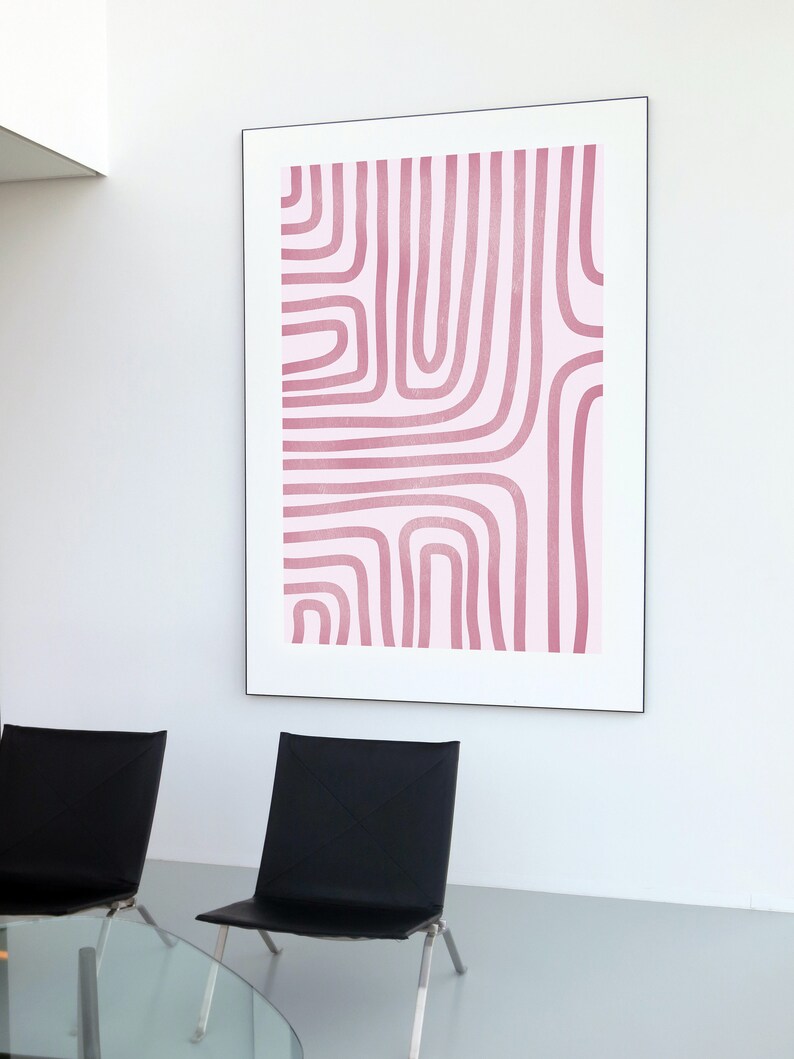 Baby Pink Line Art Print Abstract Minimalist Geometric - Etsy