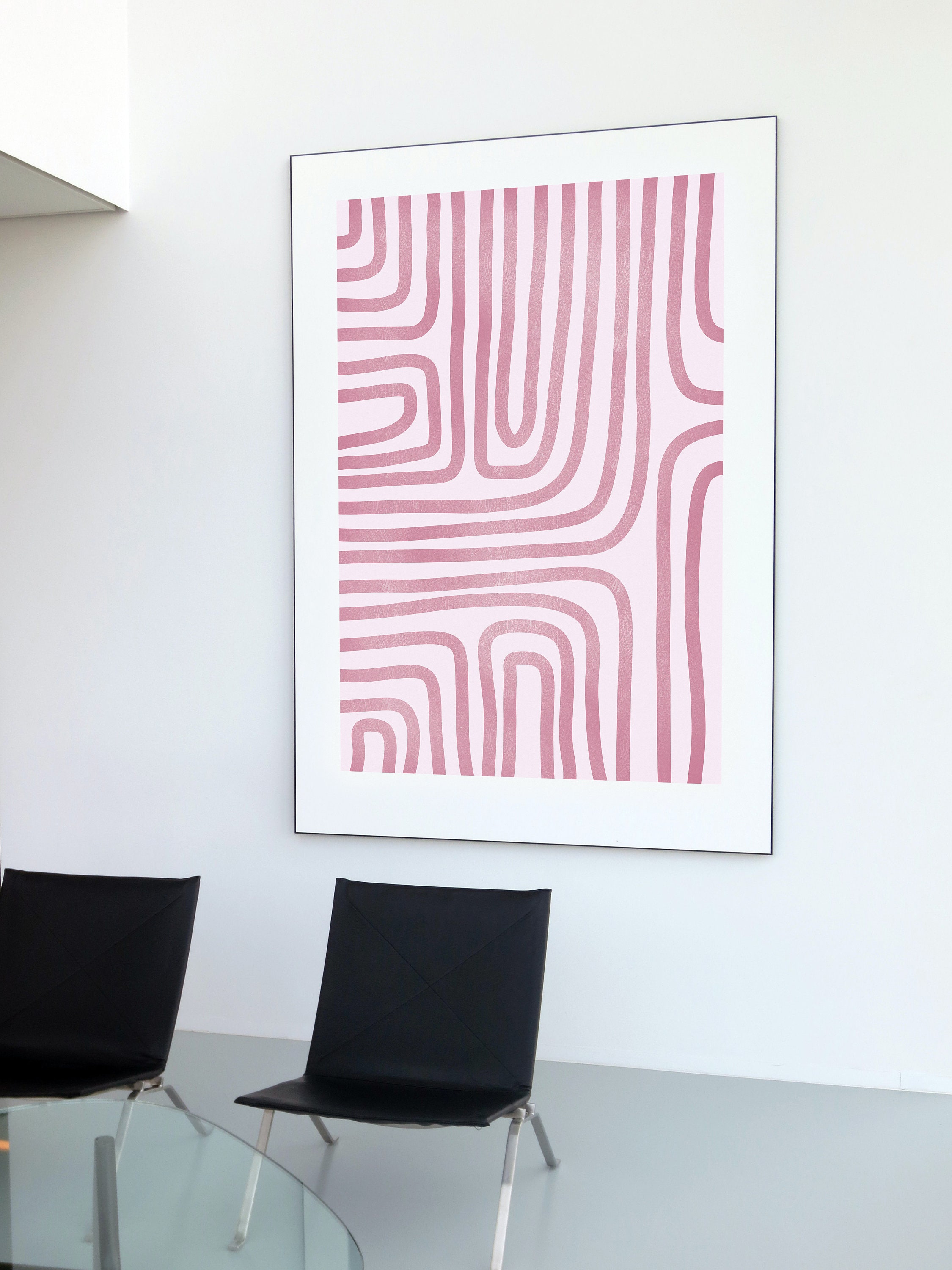 Baby Pink Line Art Print, Abstract Minimalist Geometric Digital Poster ...