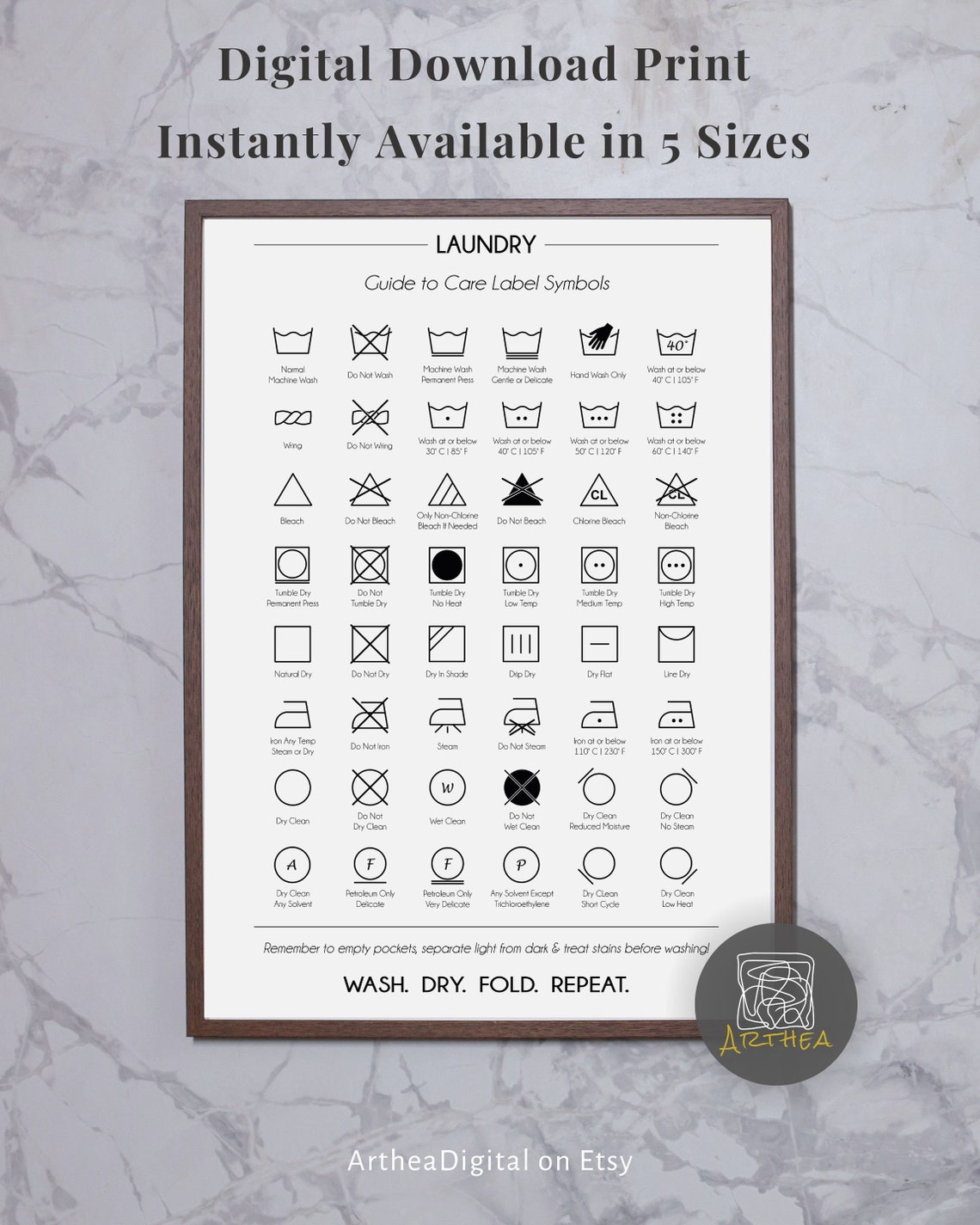 Laundry Guide to Care Label Symbols Print Laundry Room Wall - Etsy