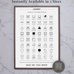 Laundry Guide to Care Label Symbols Print, Laundry Room Wall Art Decor ...