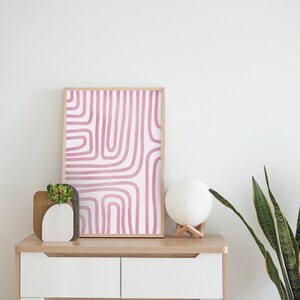 Baby Pink Line Art Print, Abstract Minimalist Geometric Digital Poster ...