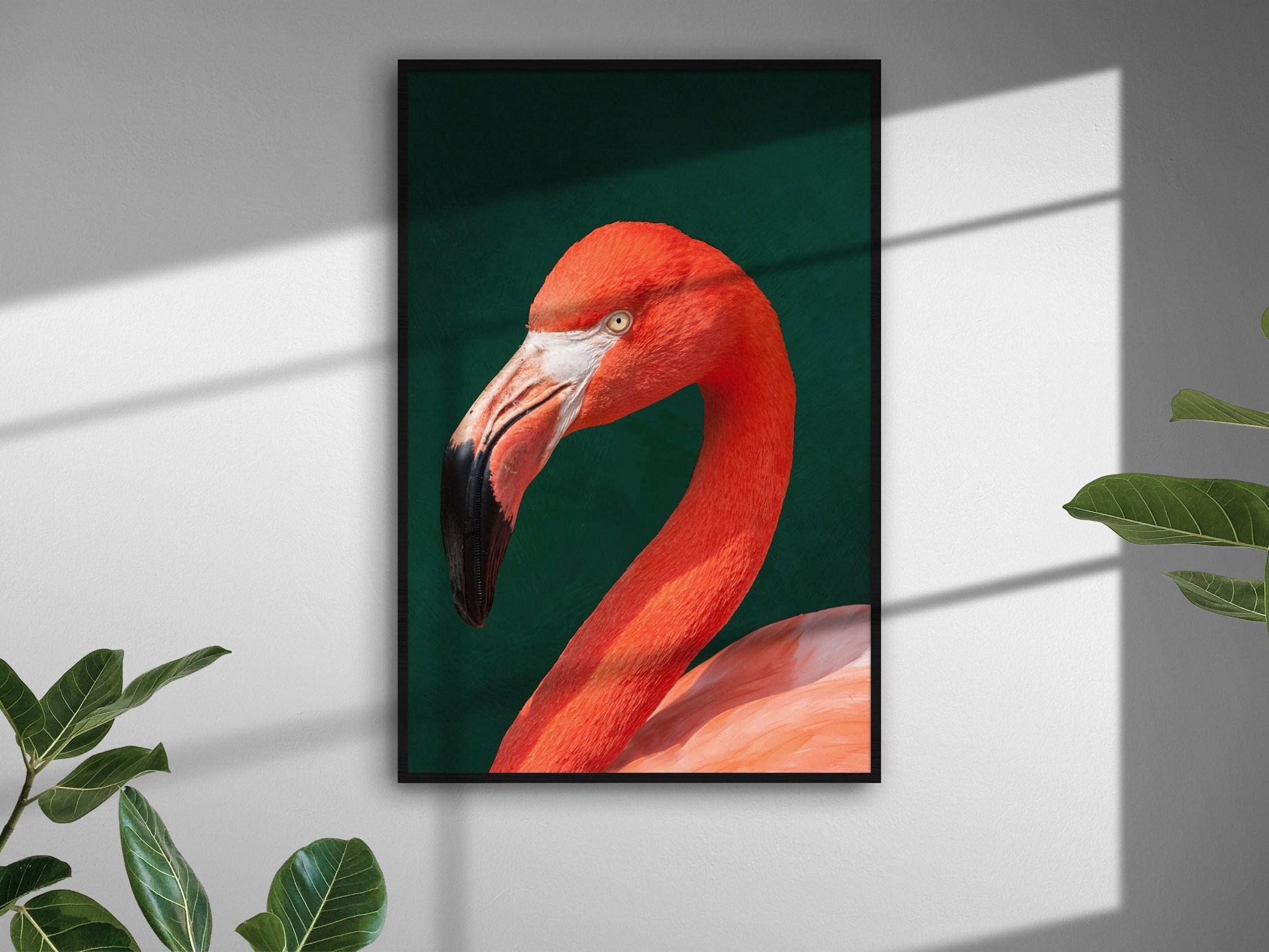 Pink Flamingo Printable Wall Art Poster, Emerald Green and Pink Bird ...