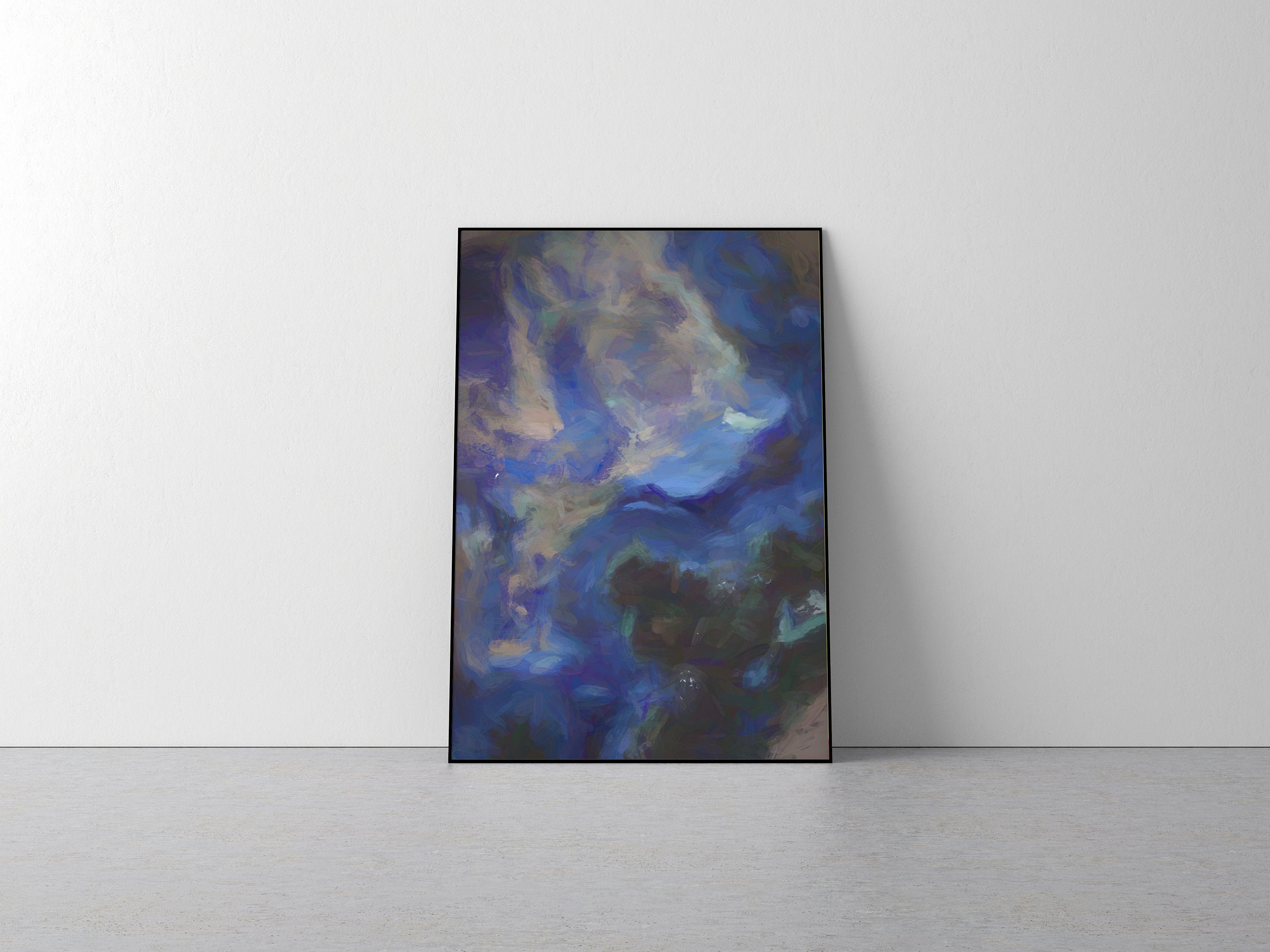 Lapis Lazuli Dark Blue Cloudy Night Sky Wall Art Print, Rich Blues Oil ...