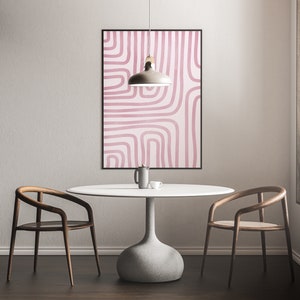 Baby Pink Line Art Print, Abstract Minimalist Geometric Digital Poster ...