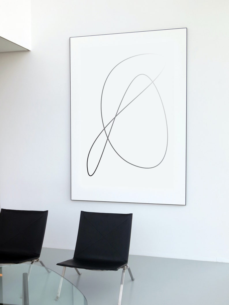 Abstract Line Art Print, Black and White, Minimal Neutral Squiggly Ink ...