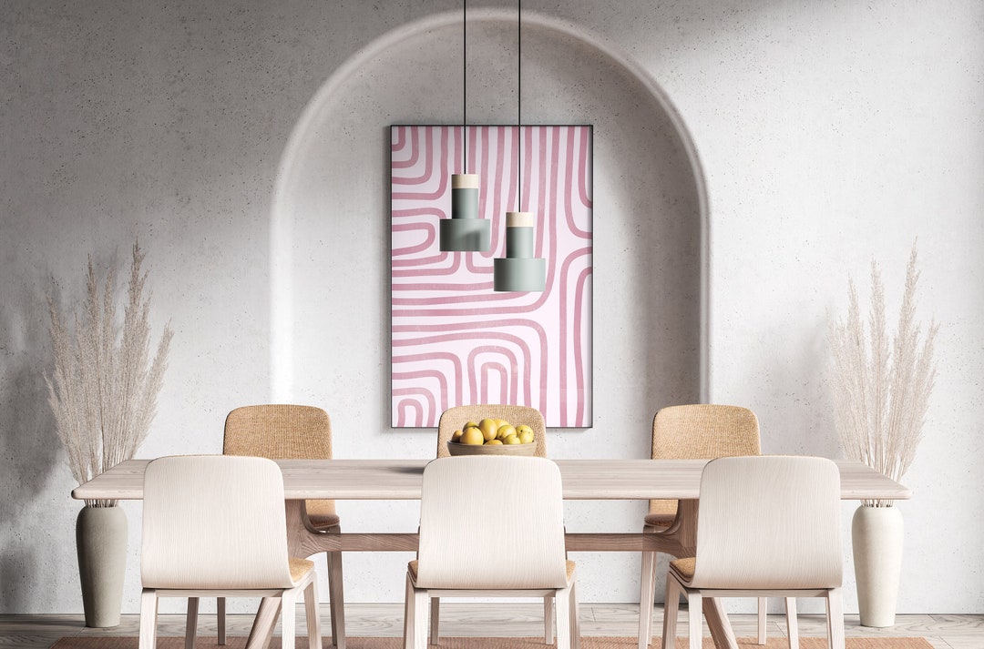 Baby Pink Line Art Print, Abstract Minimalist Geometric Digital Poster ...