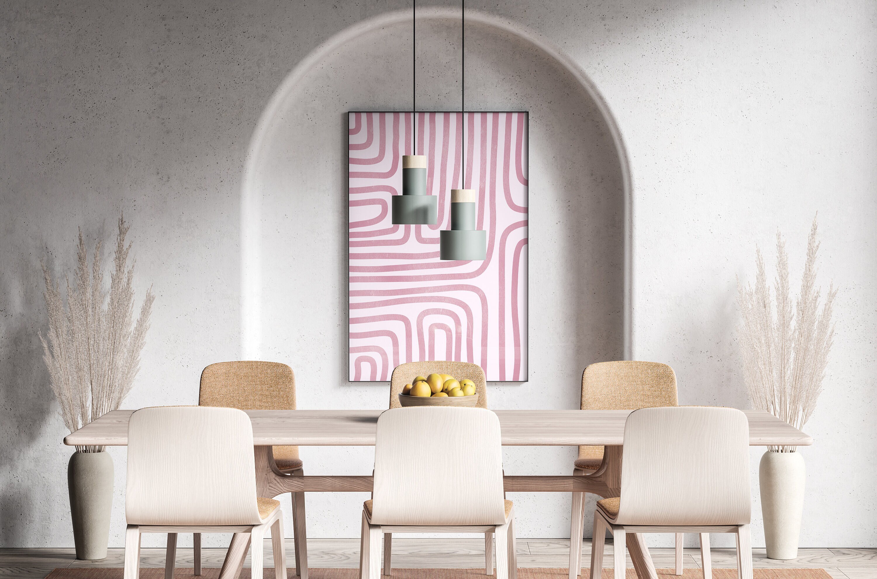 Baby Pink Line Art Print, Abstract Minimalist Geometric Digital Poster ...