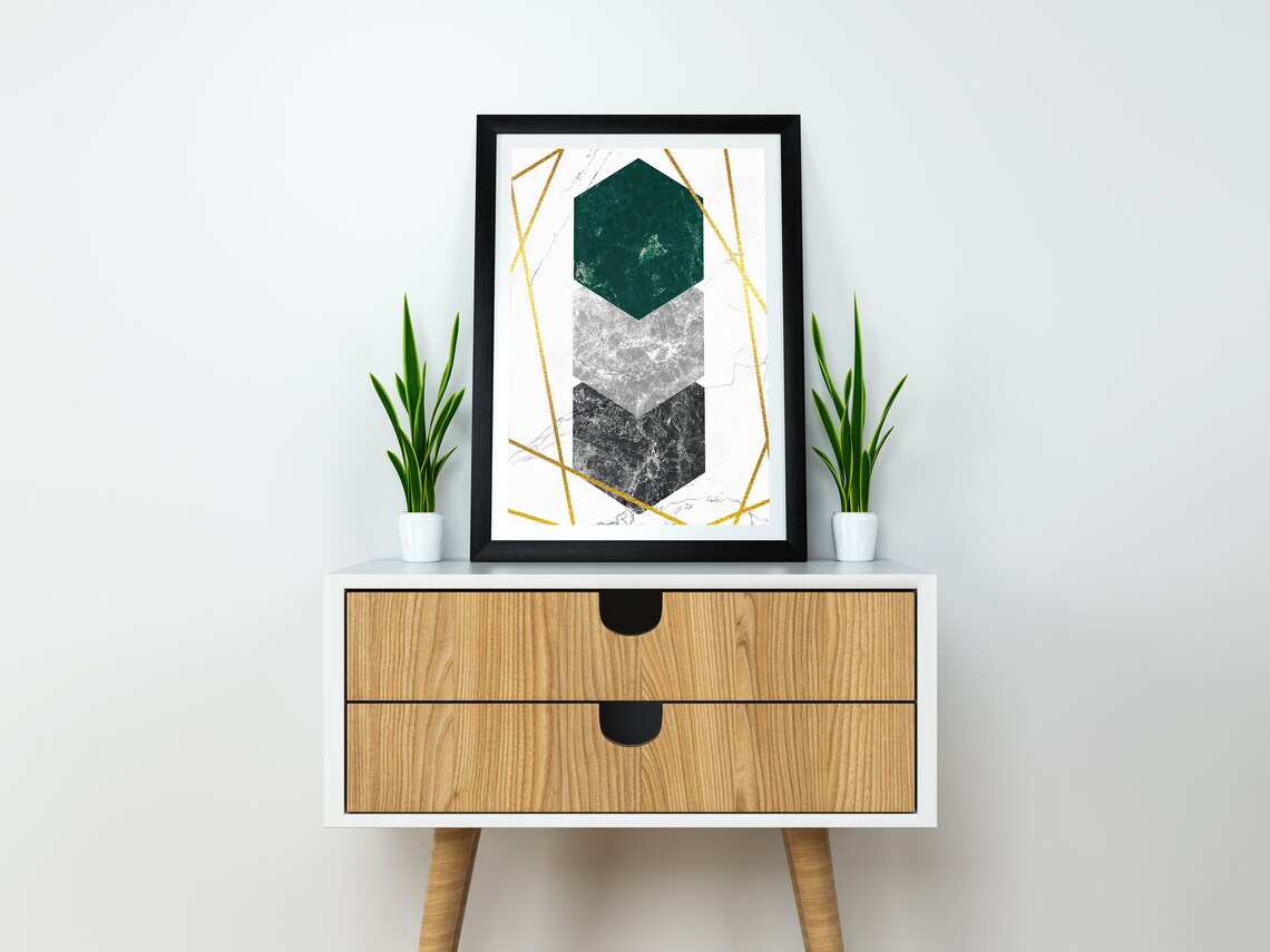 Emerald Marble Gold Geometric Art Print Green Granite and - Etsy
