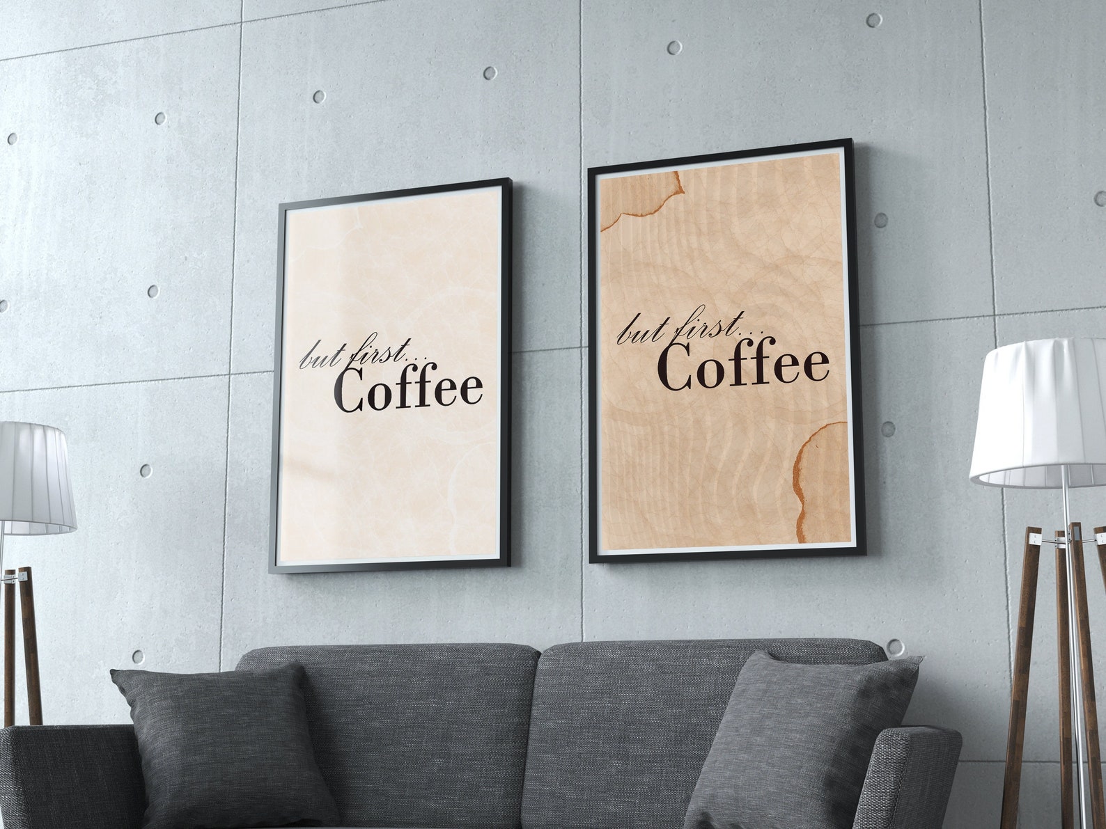 But First... Coffee Set of 2 Quote Prints, Creamy Beige Kitchen Wall ...