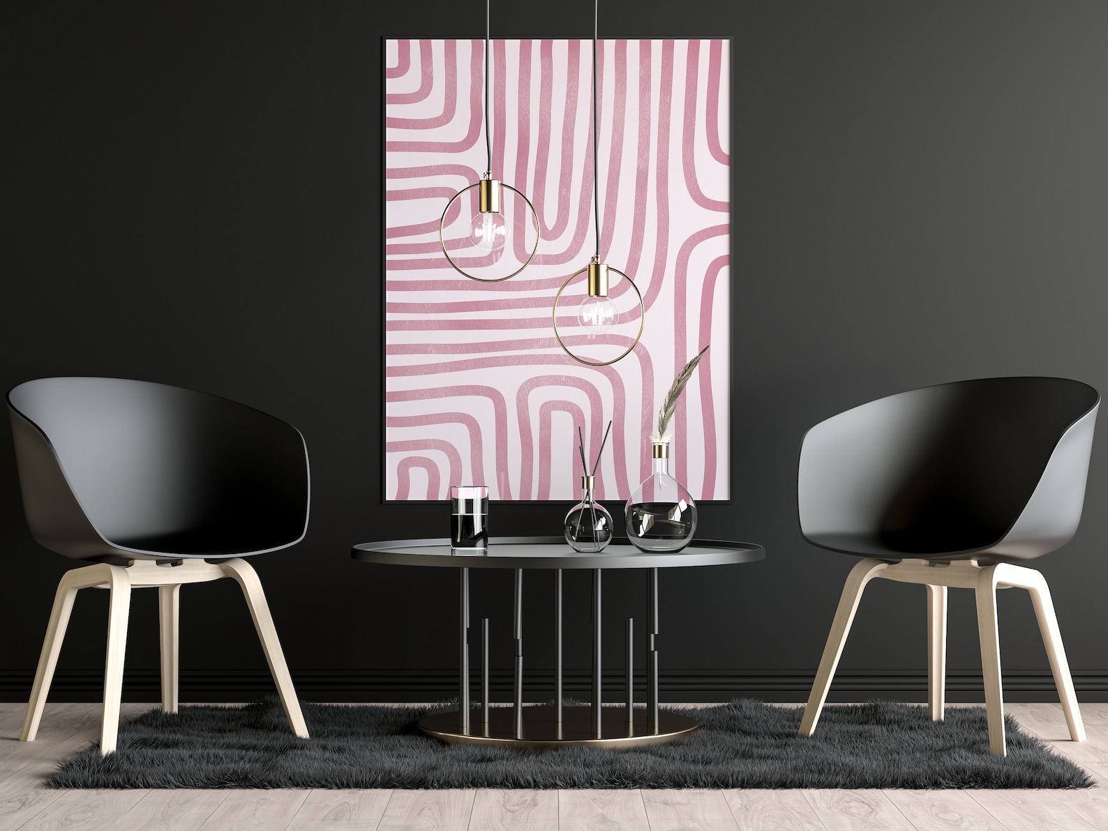 Baby Pink Line Art Print, Abstract Minimalist Geometric Digital Poster ...