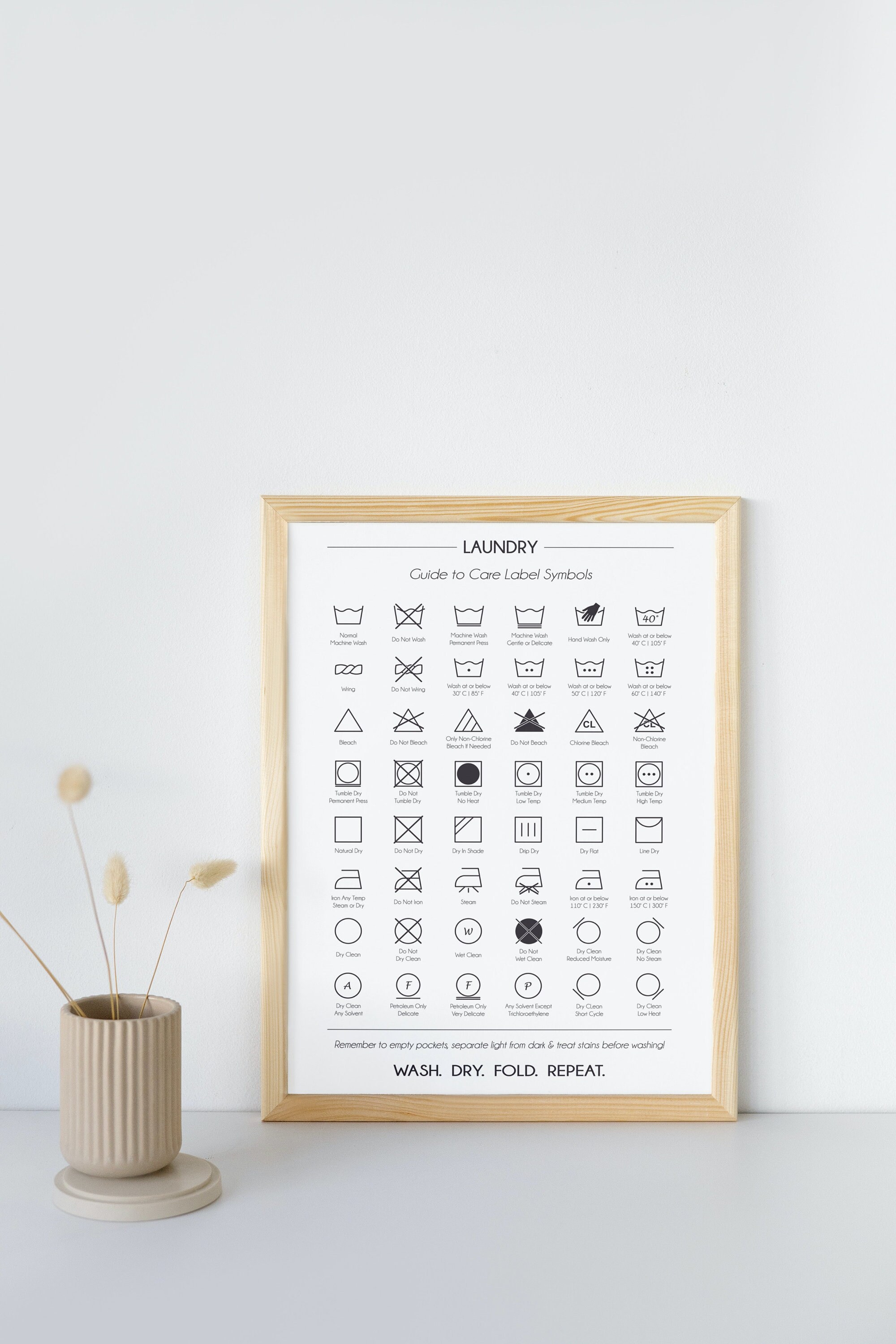 Laundry Guide to Care Label Symbols Print Laundry Room Wall - Etsy