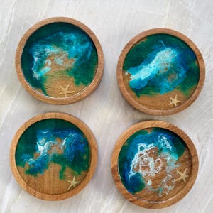 Rustic Monkey Pod Tide Pool Coasters (set of 4) With Starfish - Etsy