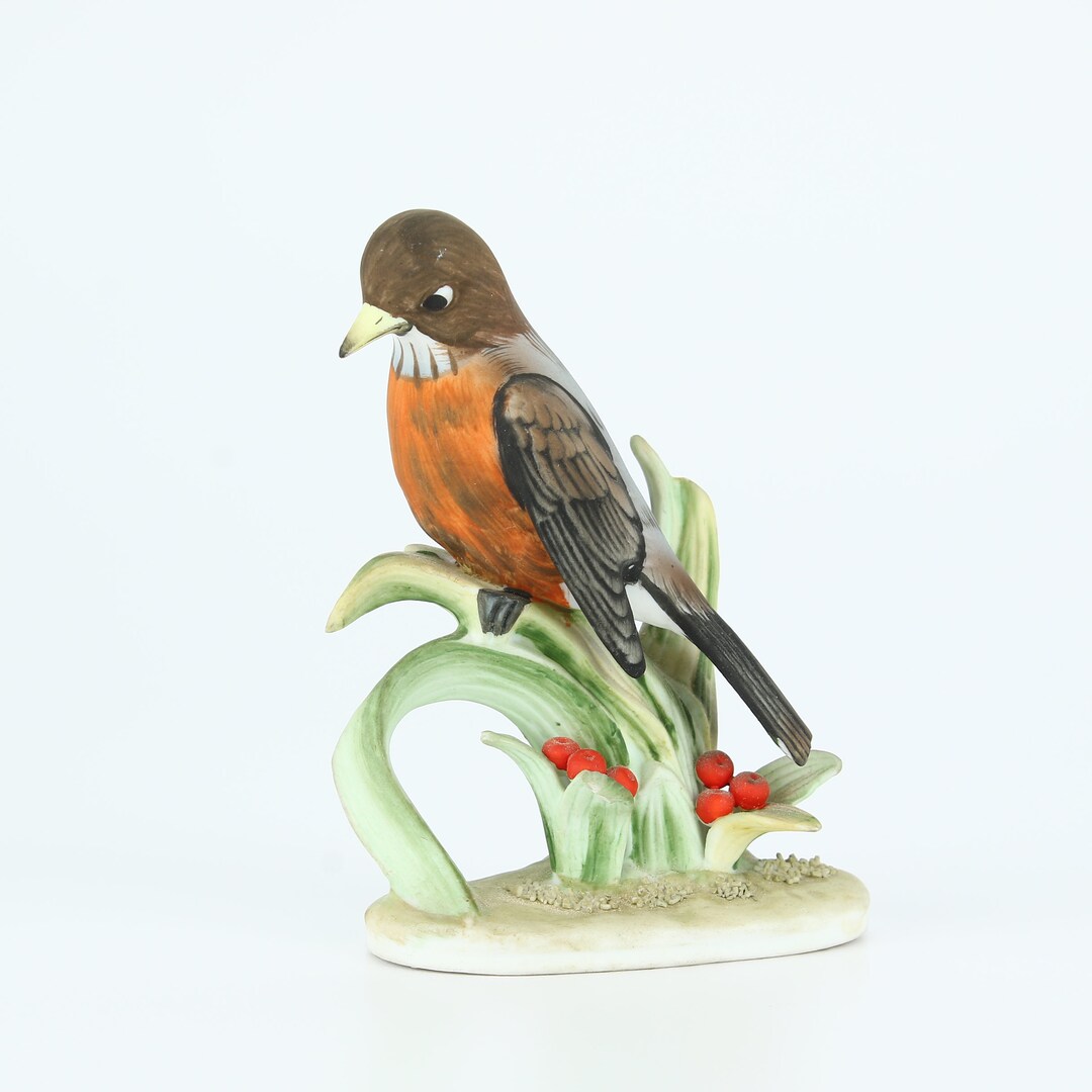 Vintage Lefton China Red Robin Bird Figurine With Leaves and Red ...
