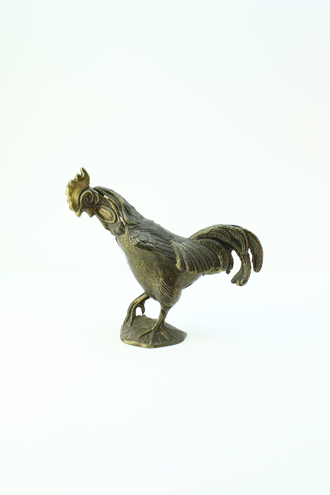 Antique Brass Rooster Match Holder - Brass Decor - Matchstick Holder ...