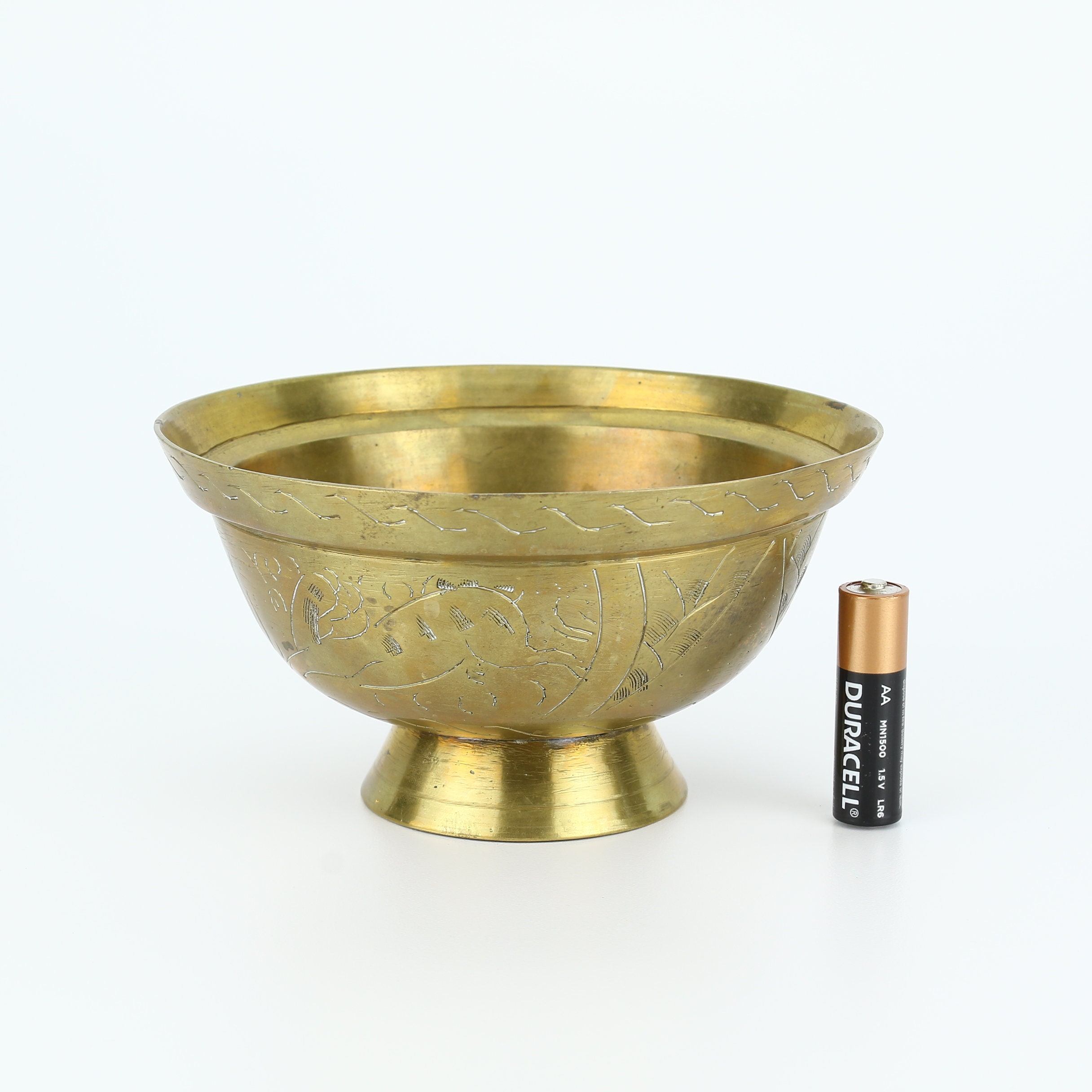 Vintage Brass Bowl Etched Chinese Brass Bowl With Beautiful | Etsy