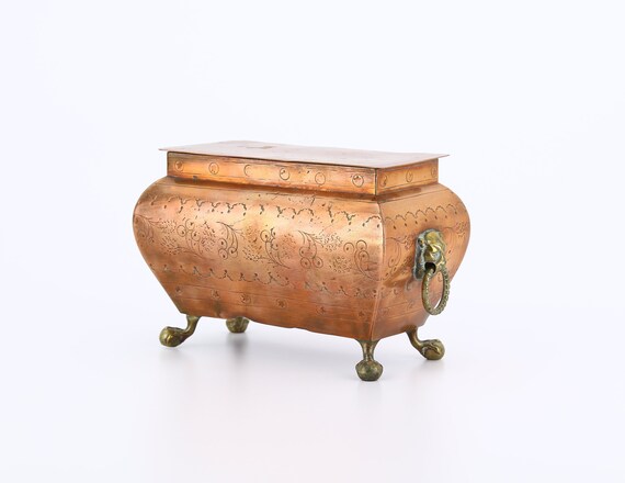 RARE Antique Copper Tea Box - Tea Caddy With Brass Li… - Gem