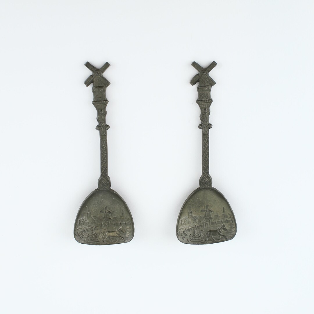 Antique Dutch Pewter Spoons Holland Windmill Handle - Decorative ...