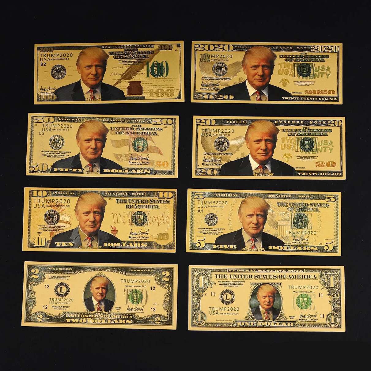 8 Scheine Donald Trump USD 1/2/5/10/20/50/100 Gold Dollar Bill | Etsy