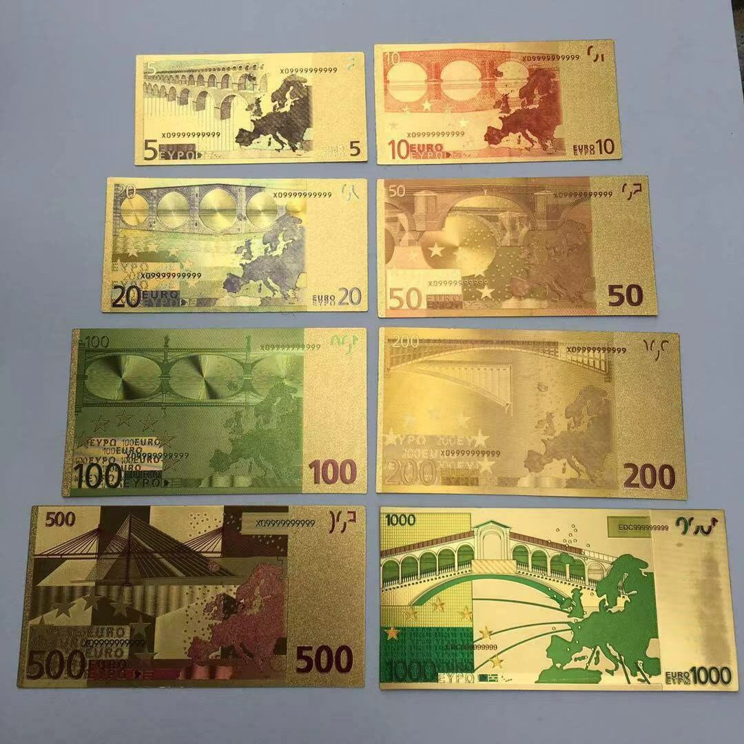 8 Notes Euro 51020501002005001000 Gold Bill Full Set Gold Banknote ...