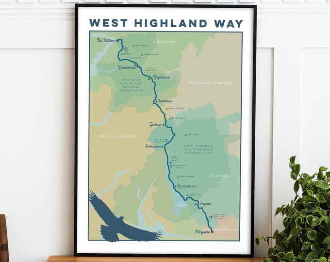 West Highland Way Map Art Print. WHW Map Print West Highlands - Etsy UK