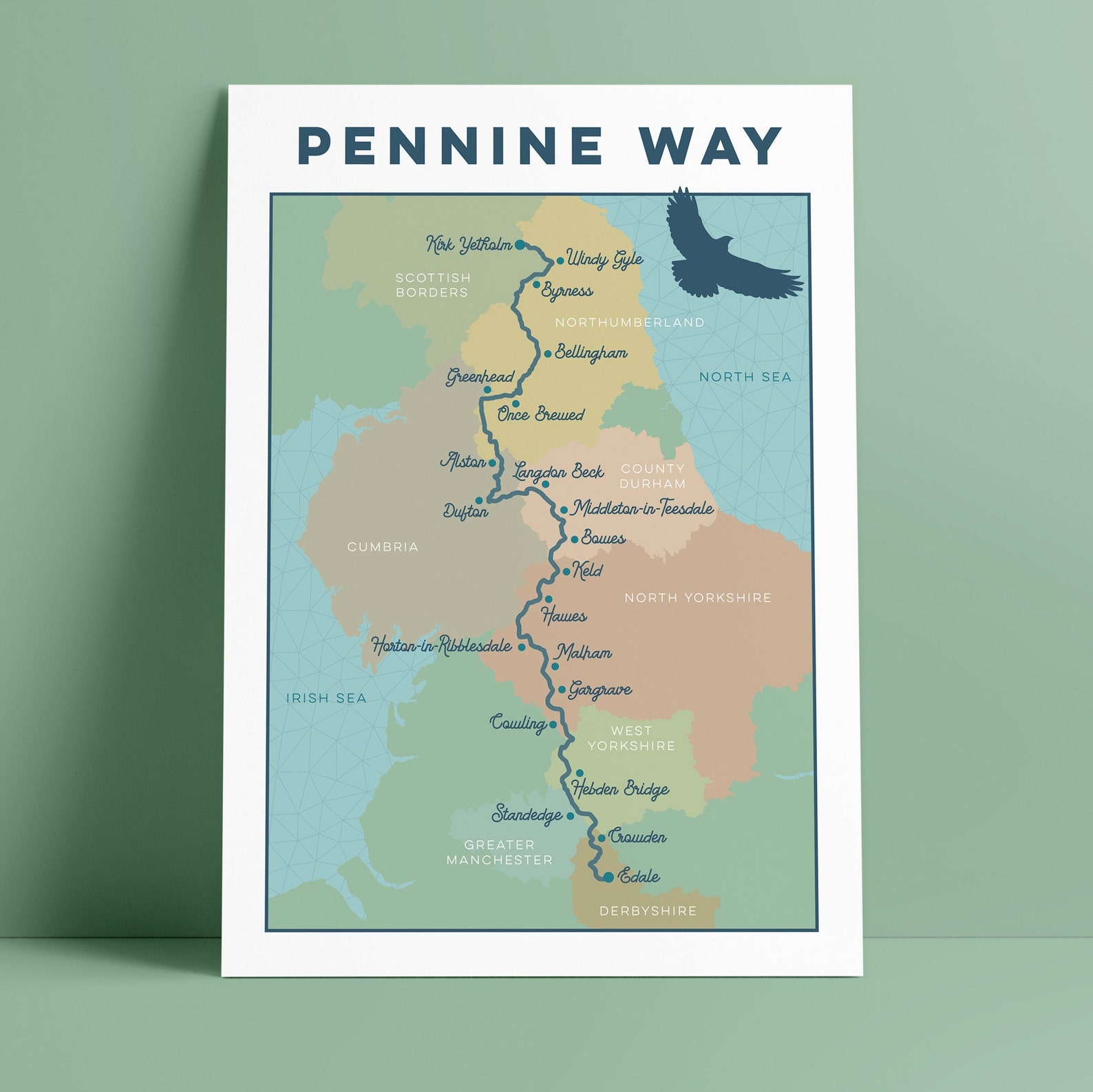 Pennine Way Map Art Print. Pennine Trail Map Print, Pennines Wall Art ...