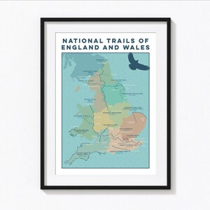 National Trails Map Print: Wall Art Print of 16 Hiking Trails, England ...
