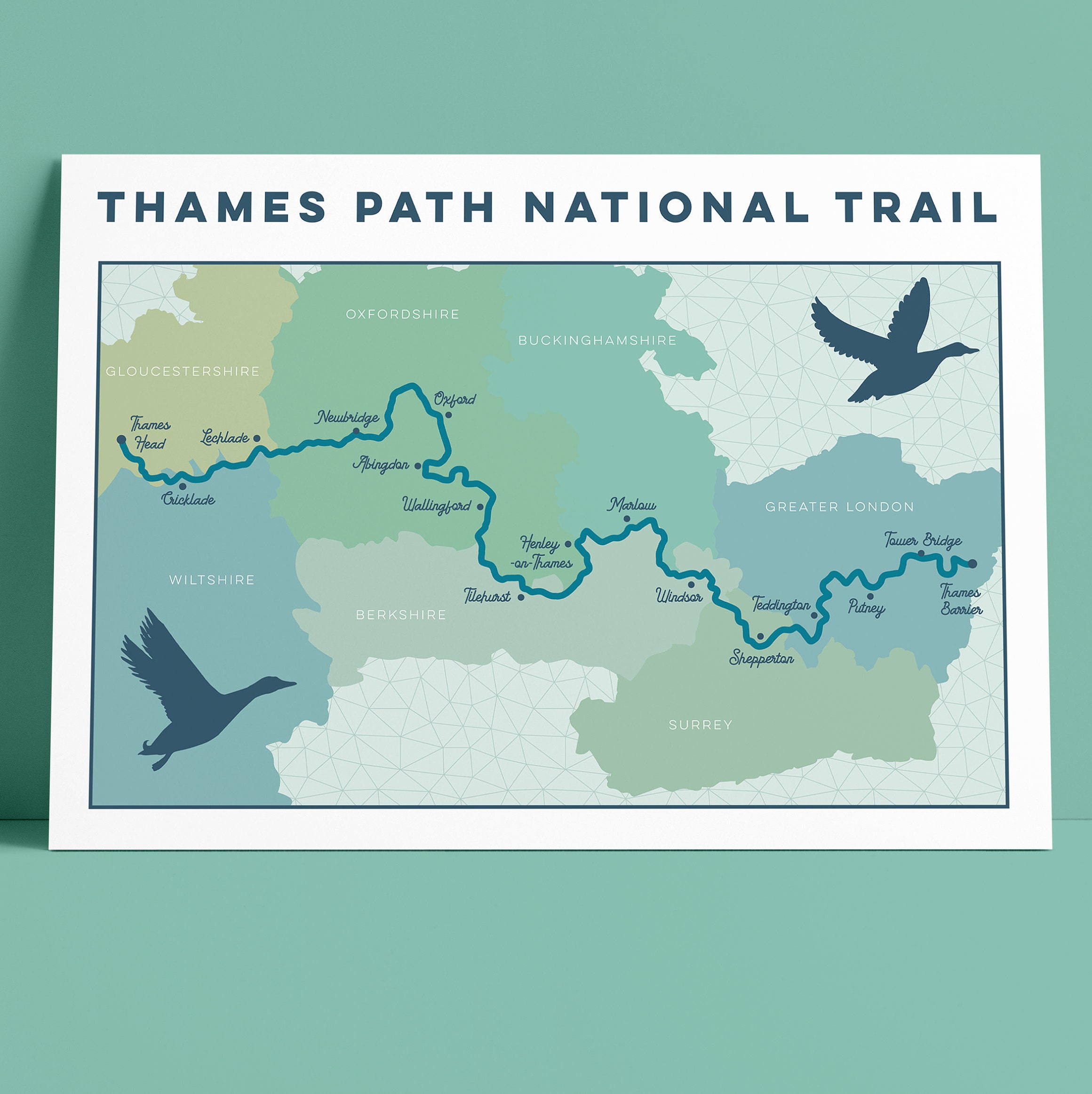 River Thames Wall Art Print Thames Path National Trail Map | Etsy