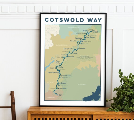 Cotswold Way Map Art Print. Cotswold Trail Map Print - Etsy UK