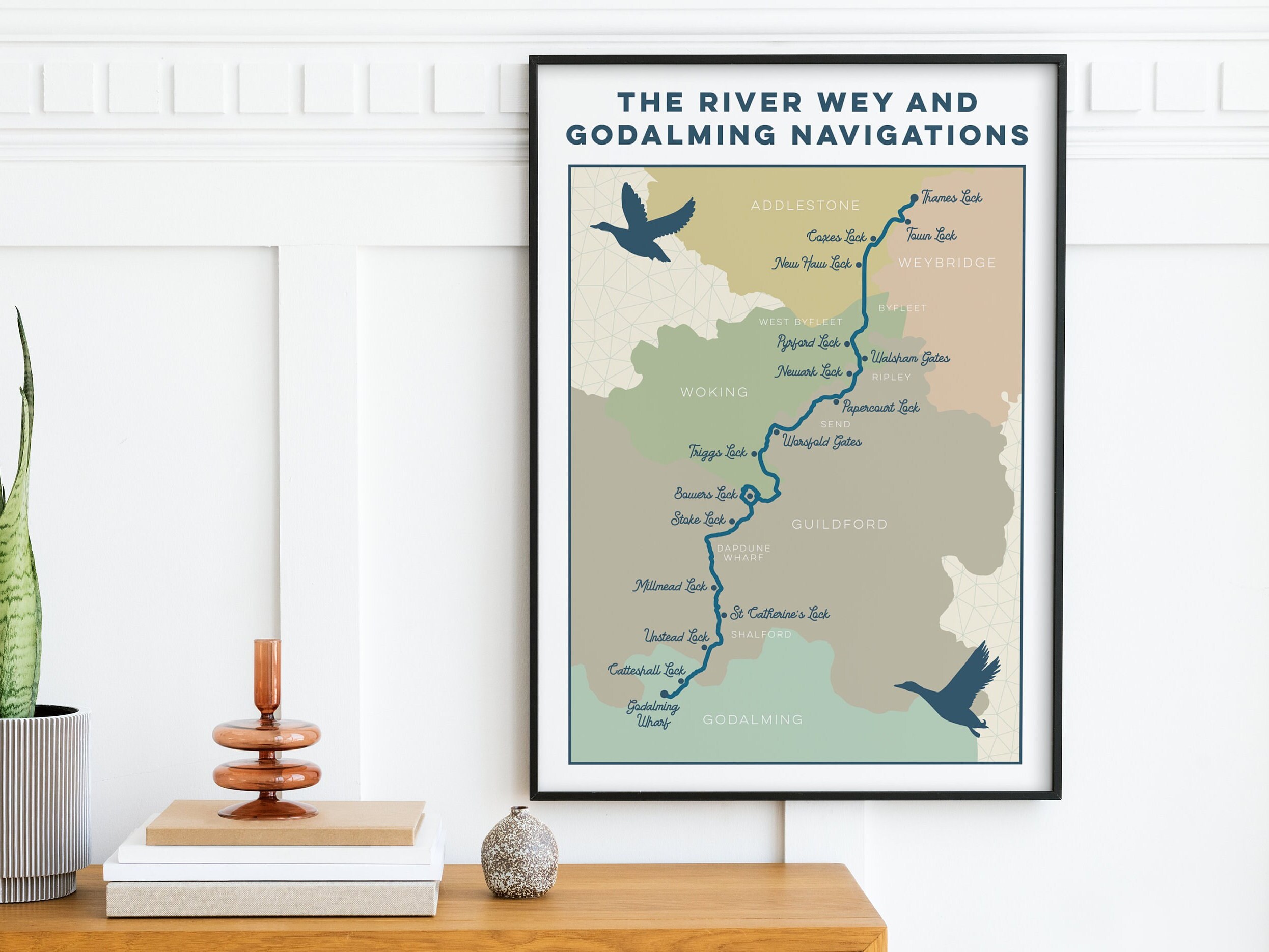 River Wey Art Print: Weybridge to Godalming. Surrey Wall Art. Surrey ...