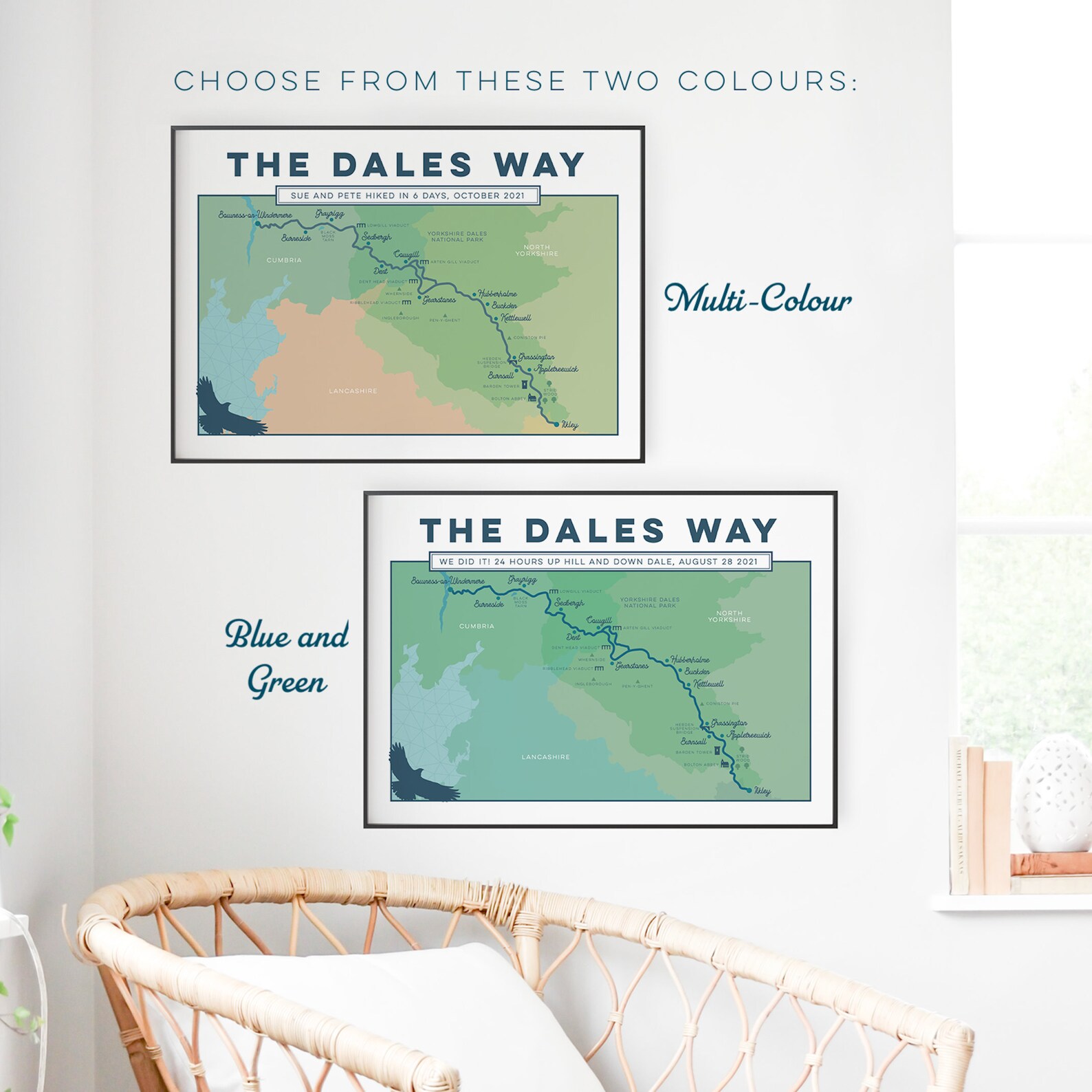 Dales Way Art Print: Yorkshire Dales Way Wall Art, Dales Way Walk Map ...