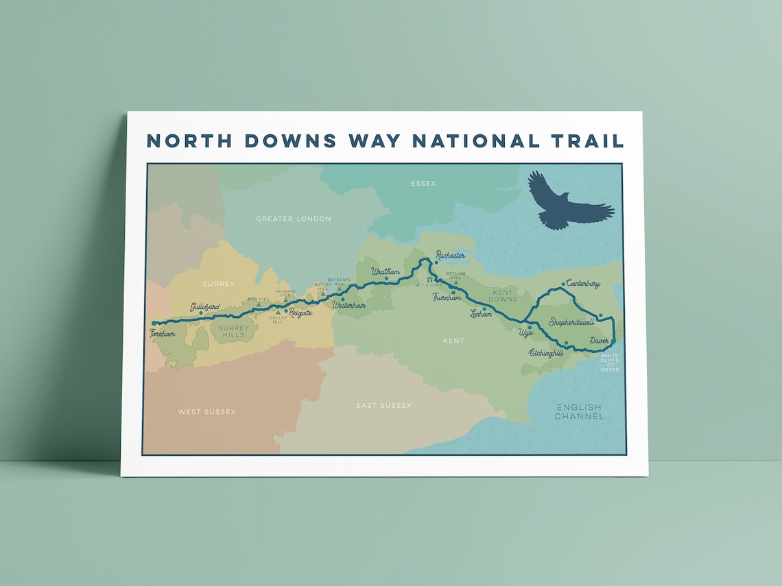 North Downs Way Art Print: North Downs Map Art. National Trail | Etsy