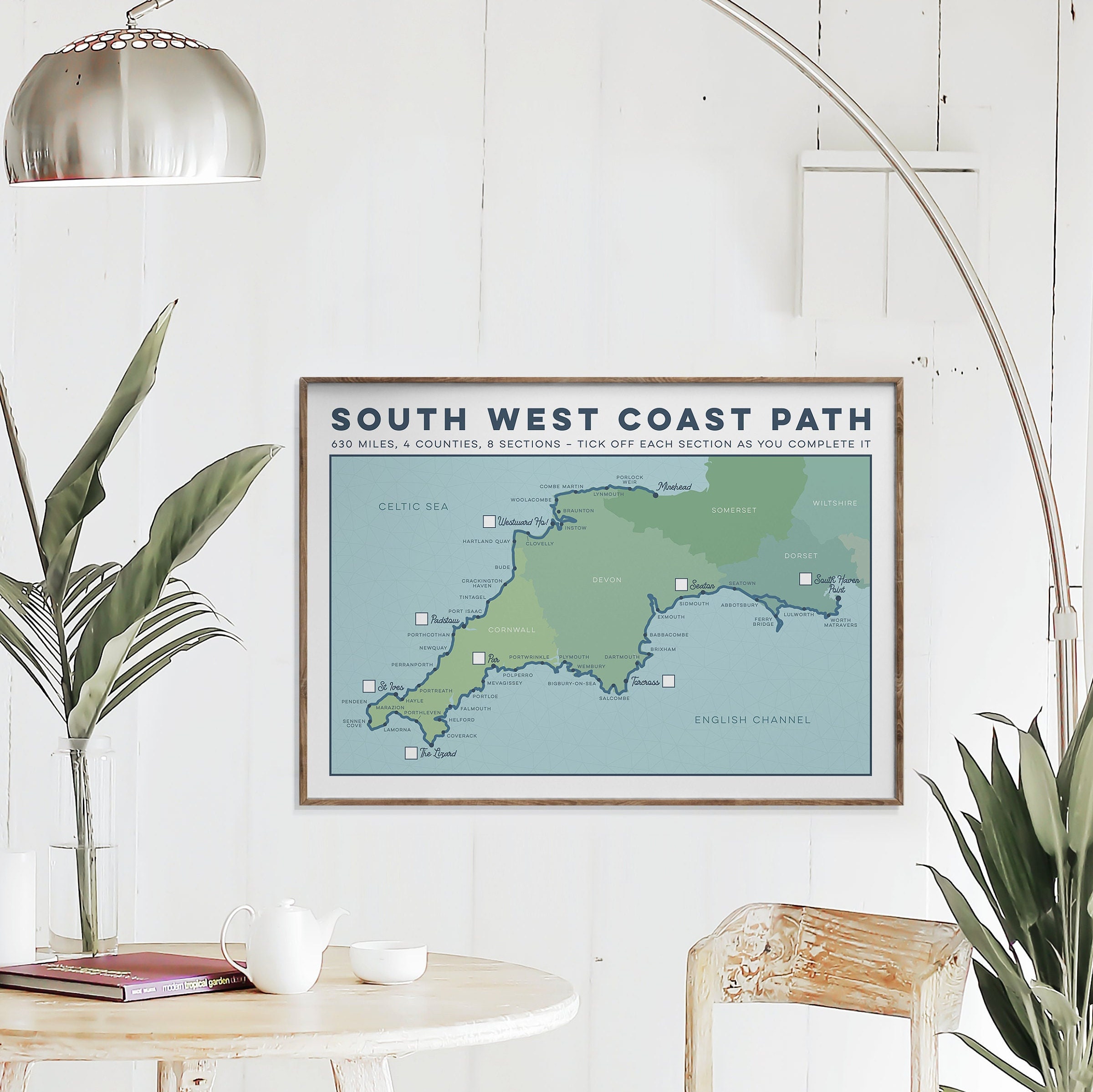 South West Coast Path Art Print: Tick List Trail Map Art. South West ...