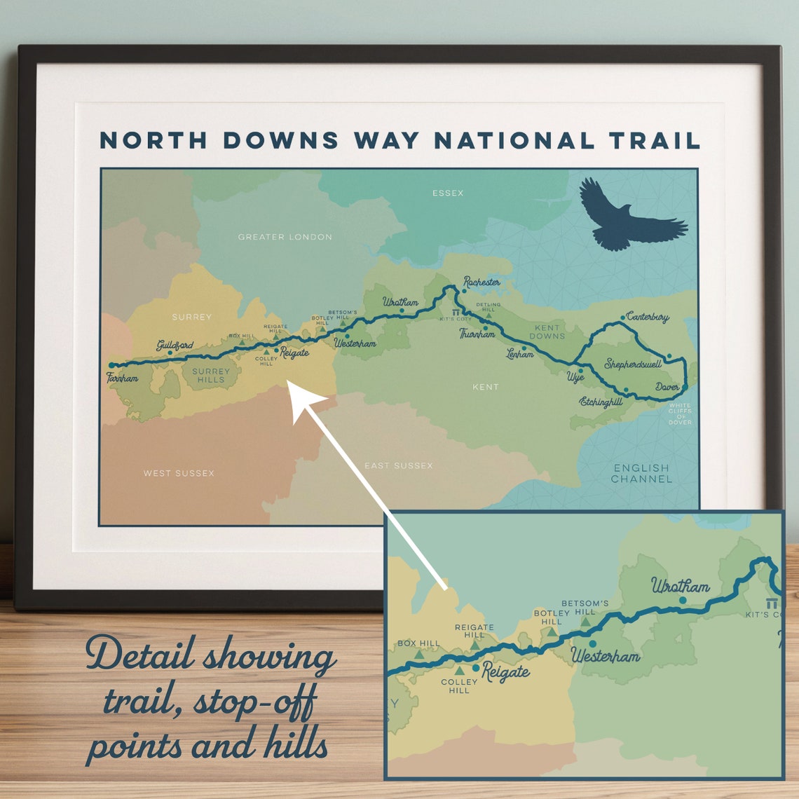 North Downs Way Art Print: North Downs Map Art. National Trail | Etsy