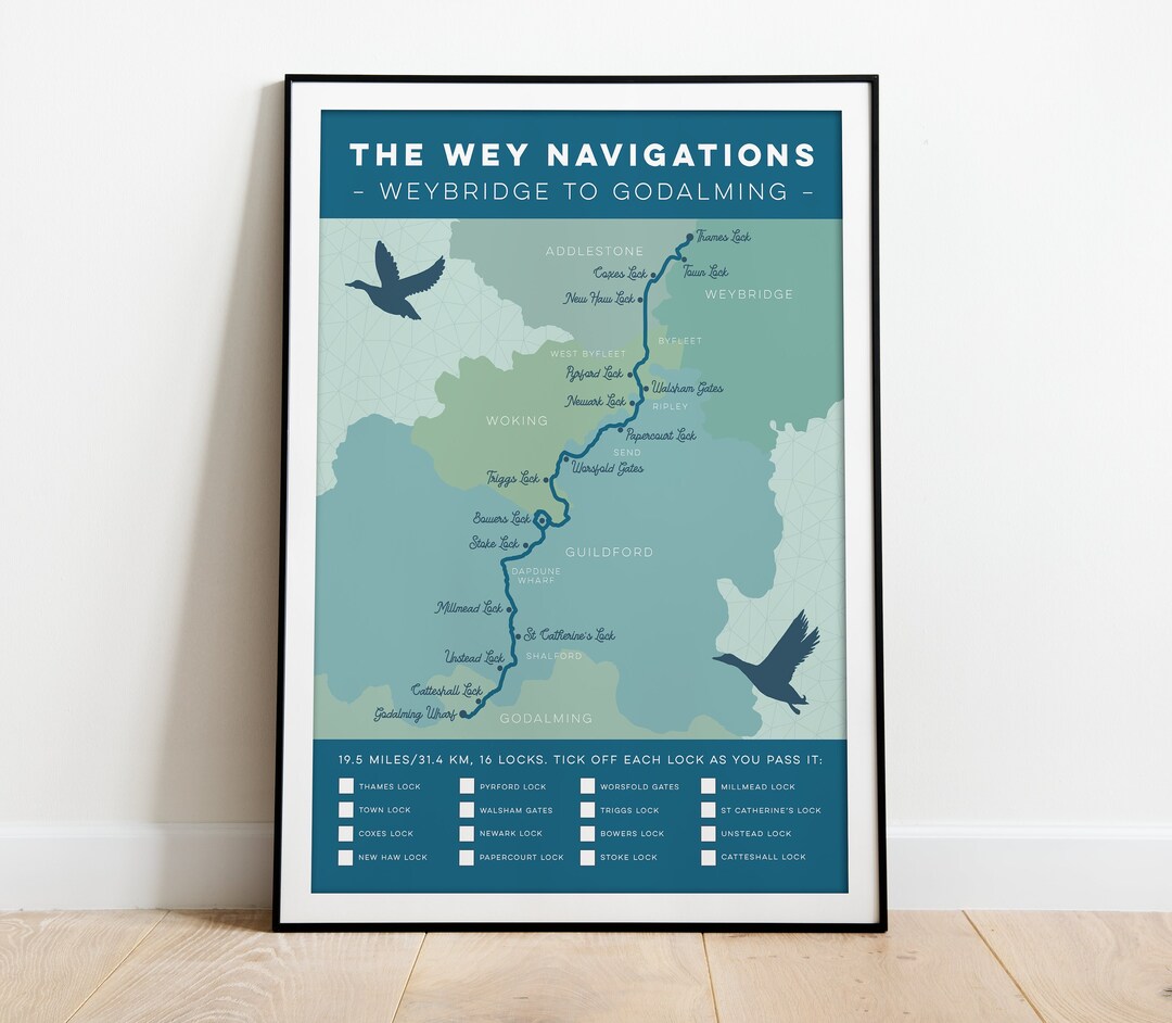 River Wey Art: Weybridge to Godalming, Wey Navigation Art Print, Surrey ...