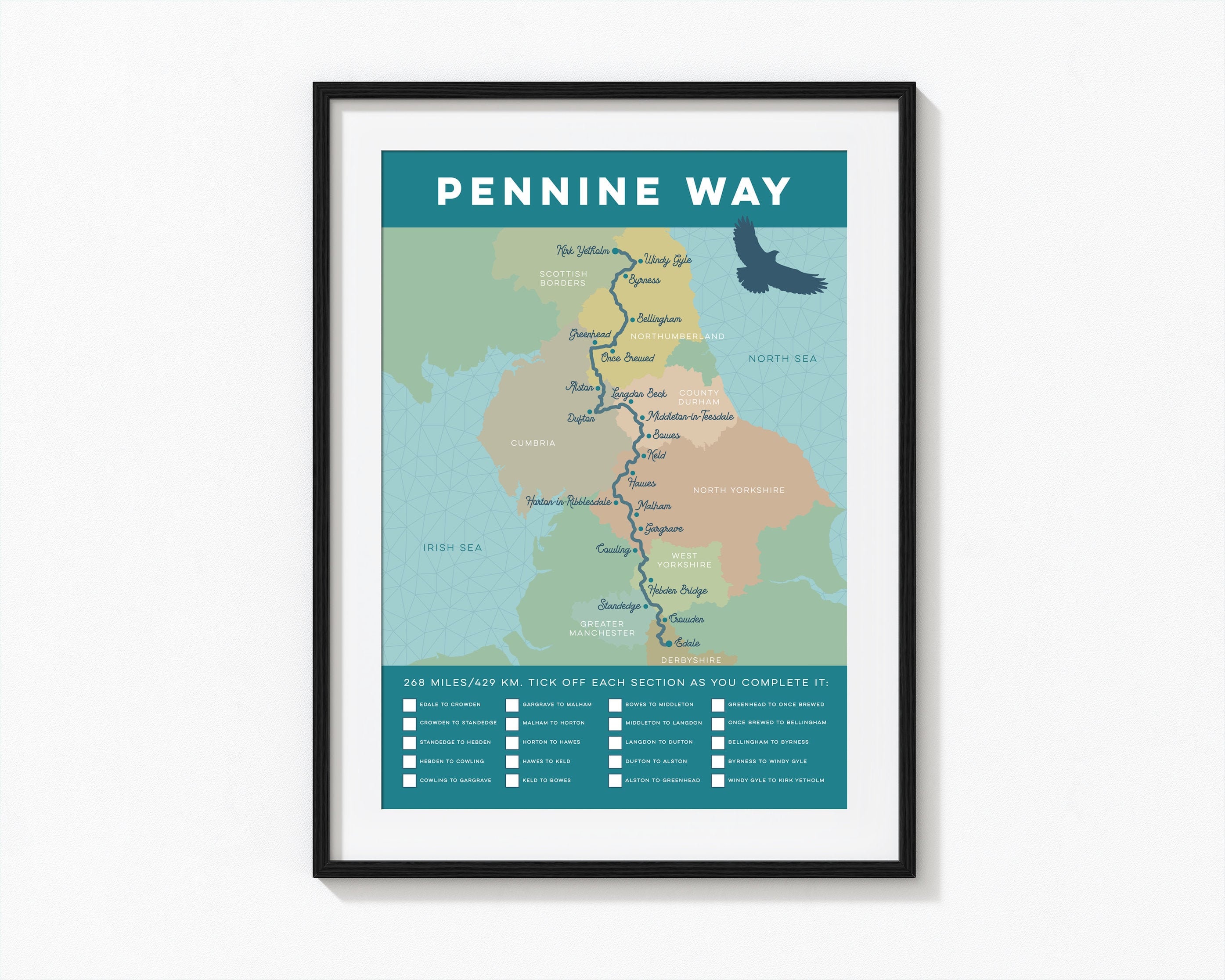 Pennine Way Art Print: Pennine Trail Map Art. Pennines Wall | Etsy