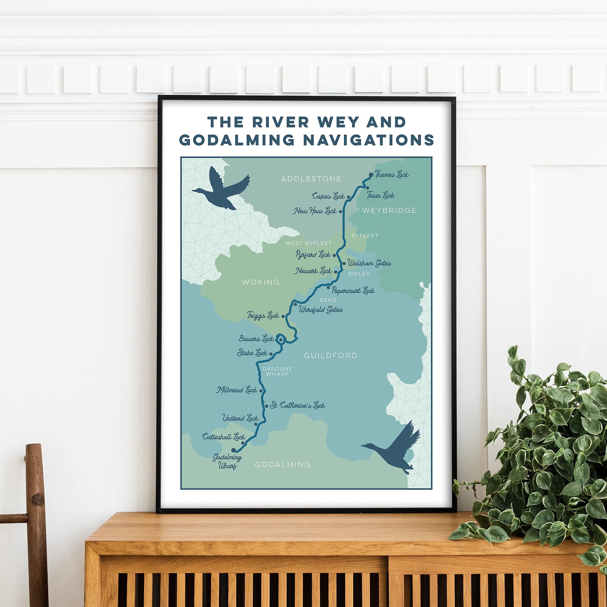 River Wey Art Print: Weybridge to Godalming. Surrey Wall Art. Surrey ...