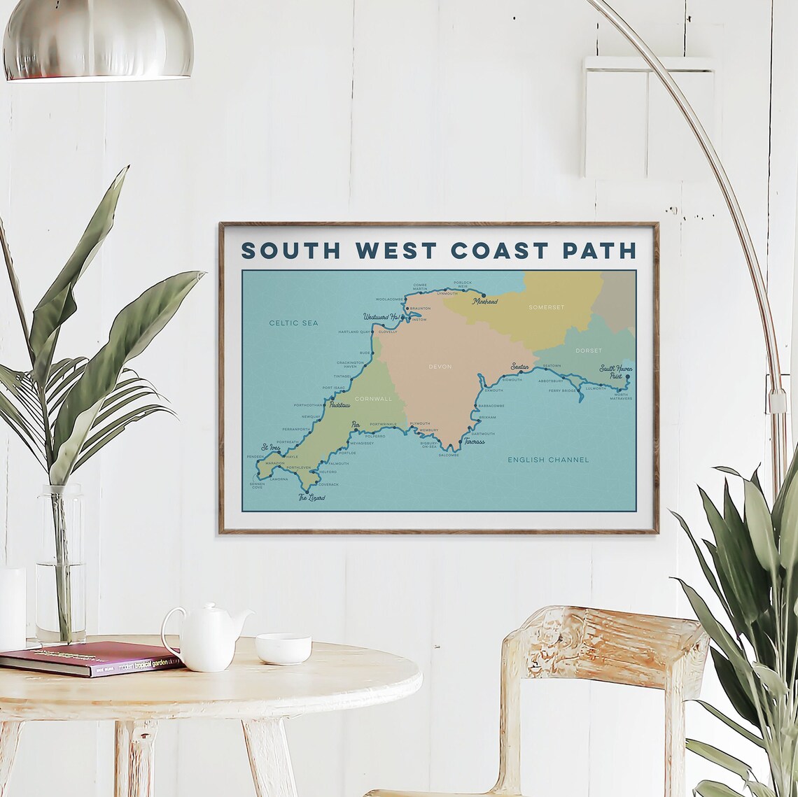 South West Coast Path Art Print: Trail Map Wall Art With National Trail ...
