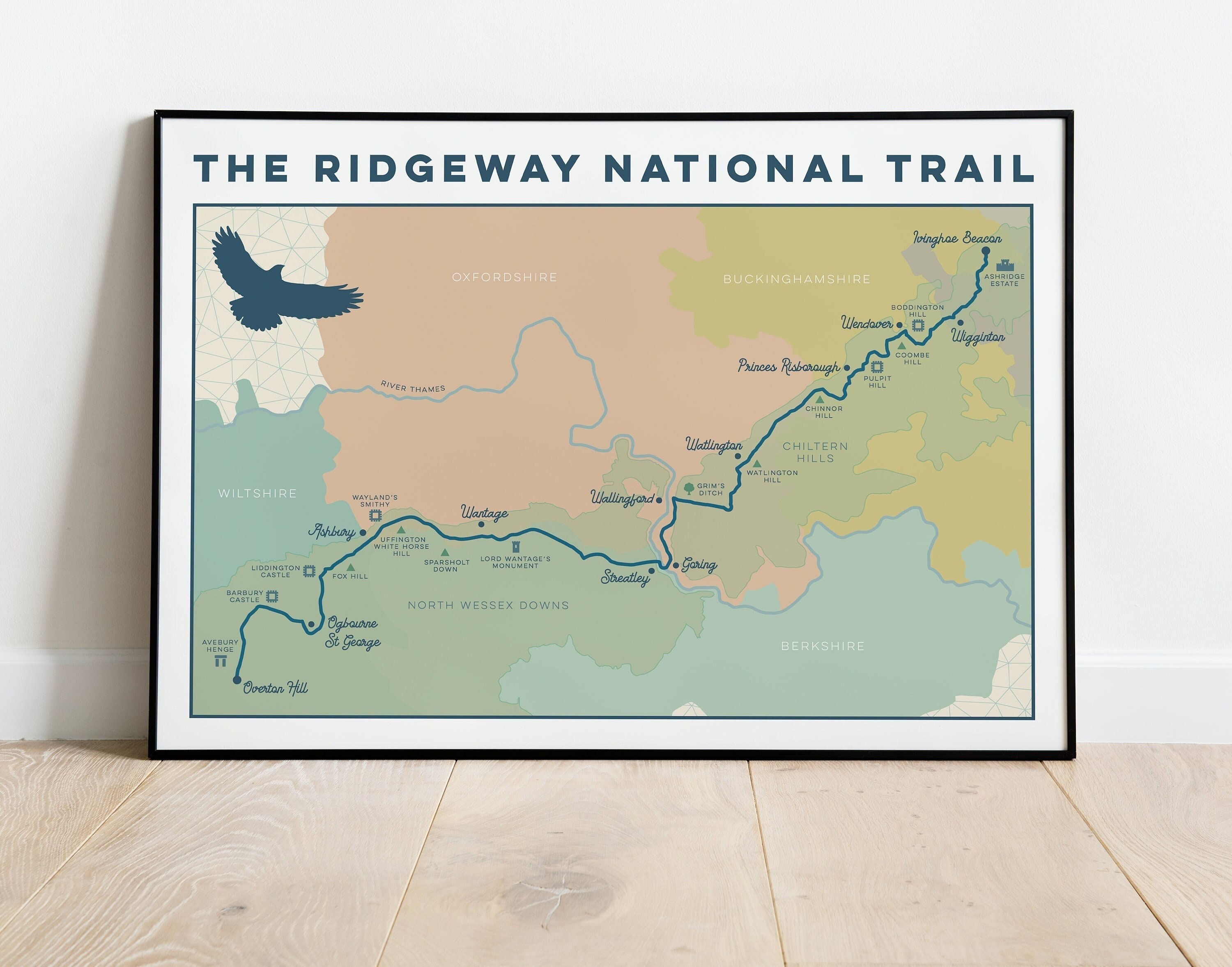 The Ridgeway Art Print: Wall Art Map Print. Ridgeway Trail Map Art ...
